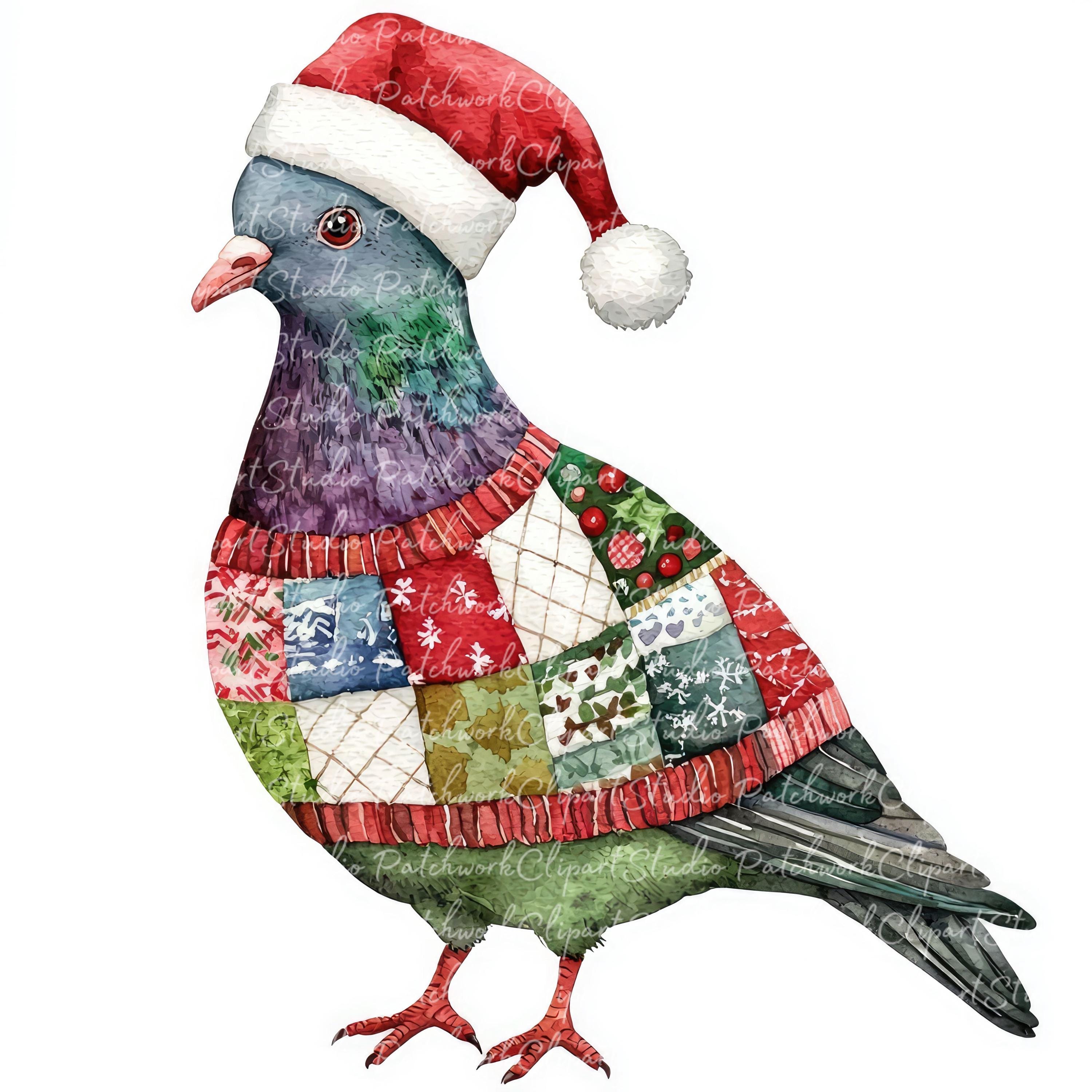 10 Christmas Pigeon Clipart Bundle, PNG & JPG, Printable Patchwork ...