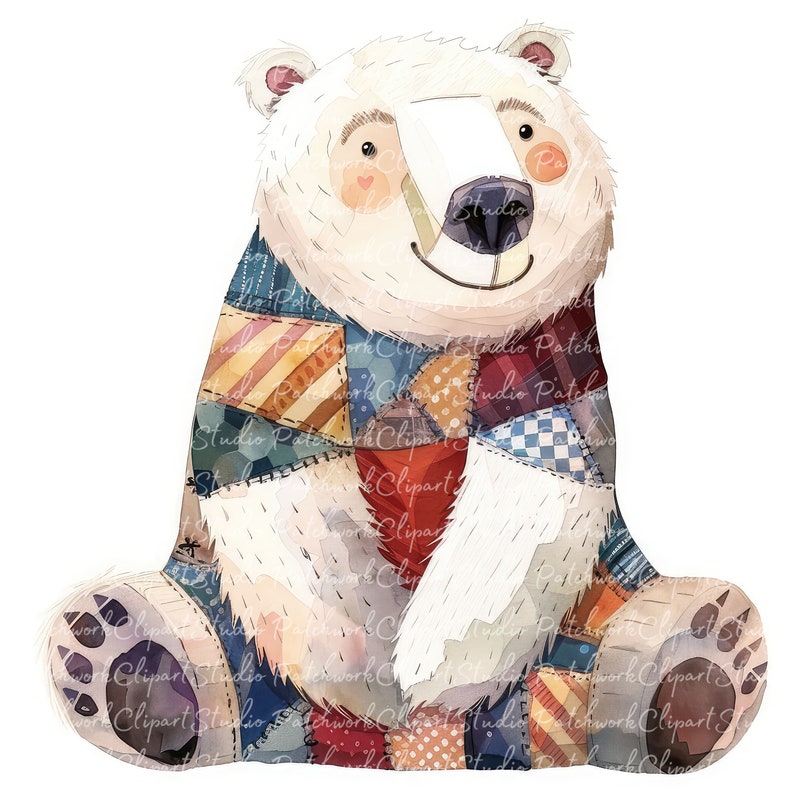 10 Polar Bears Clipart Bundle, PNG & JPG, Printable Patchwork Polar ...