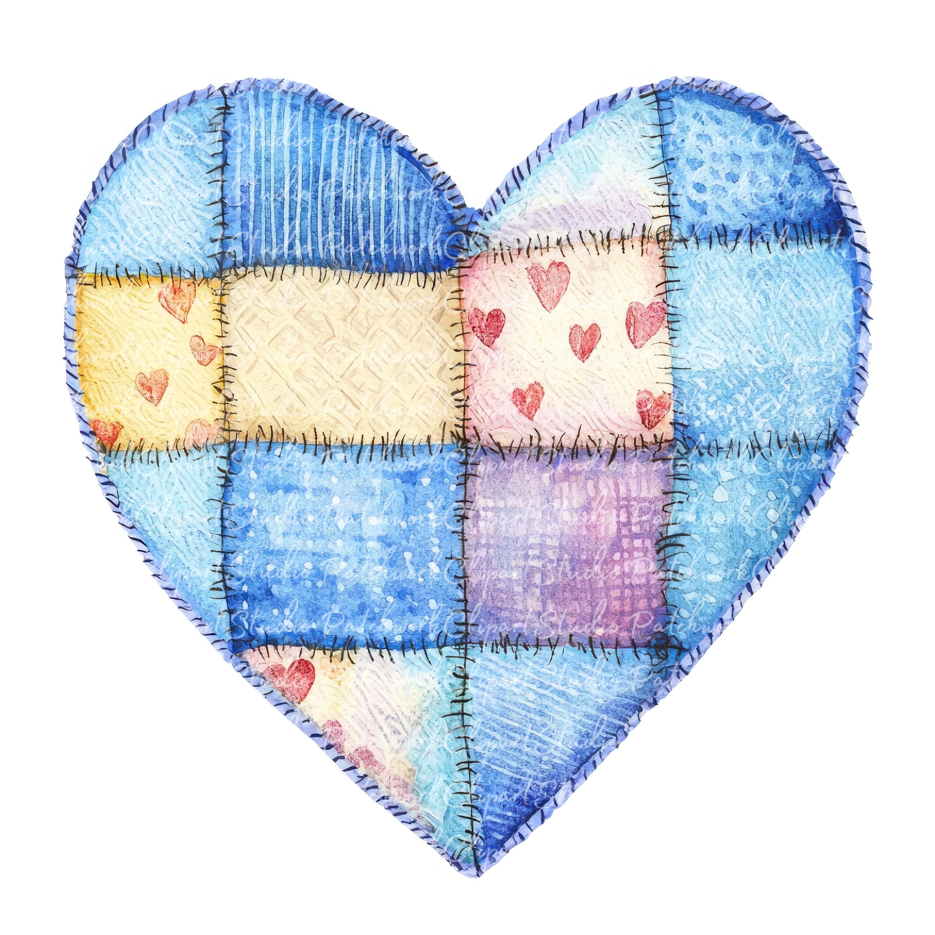 10 Blue Heart Clipart Bundle, PNG & JPG, Printable Patchwork ...