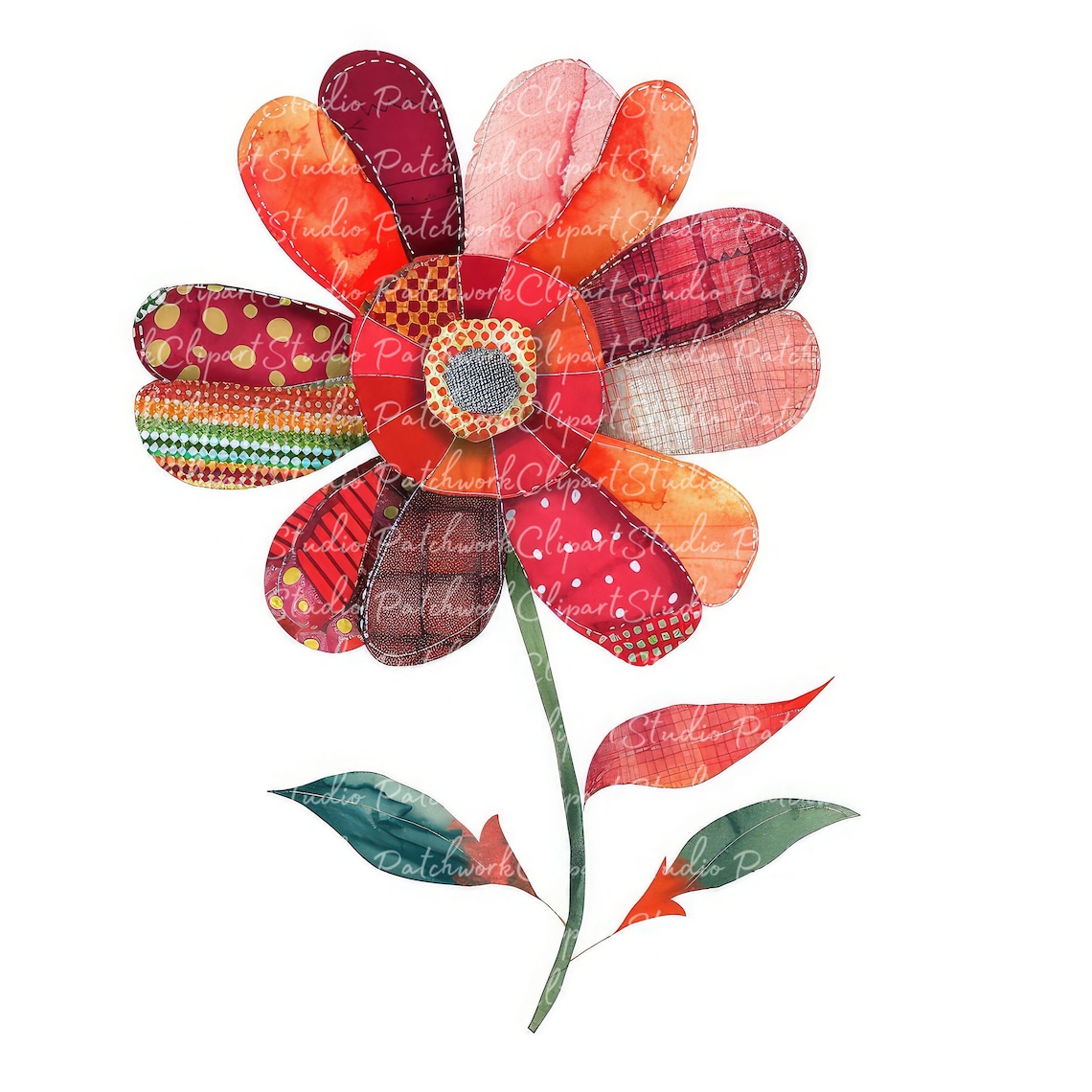10 Red Flower Clipart Bundle, PNG & JPG, Printable Patchwork Red ...