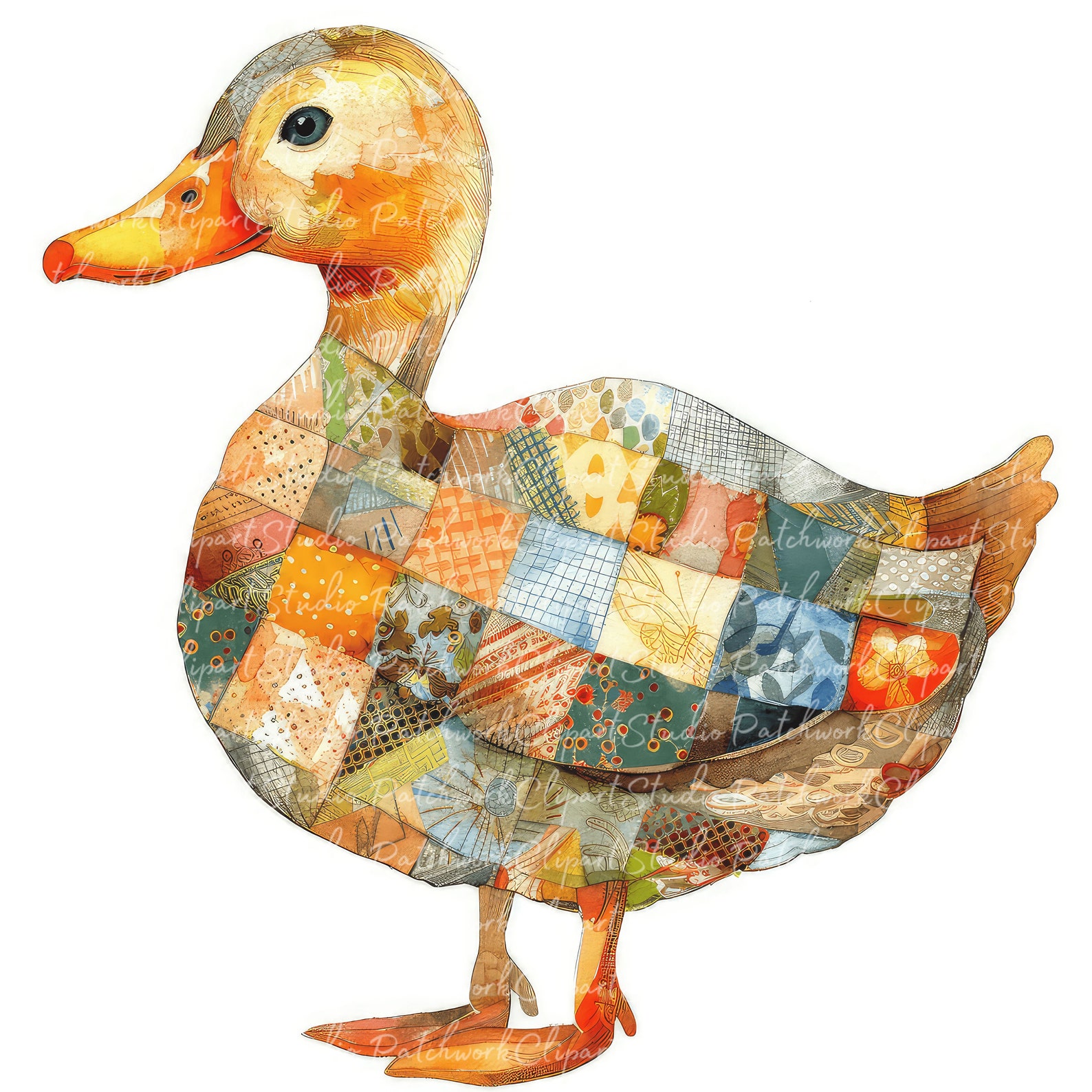 10 Ducks Clipart Bundle, Printable Patchwork Duck, Quilted Fabric ...