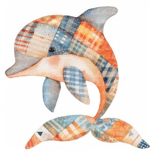 10 Dolphins Clipart Bundle, PNG & JPG, Printable Patchwork Dolphin ...