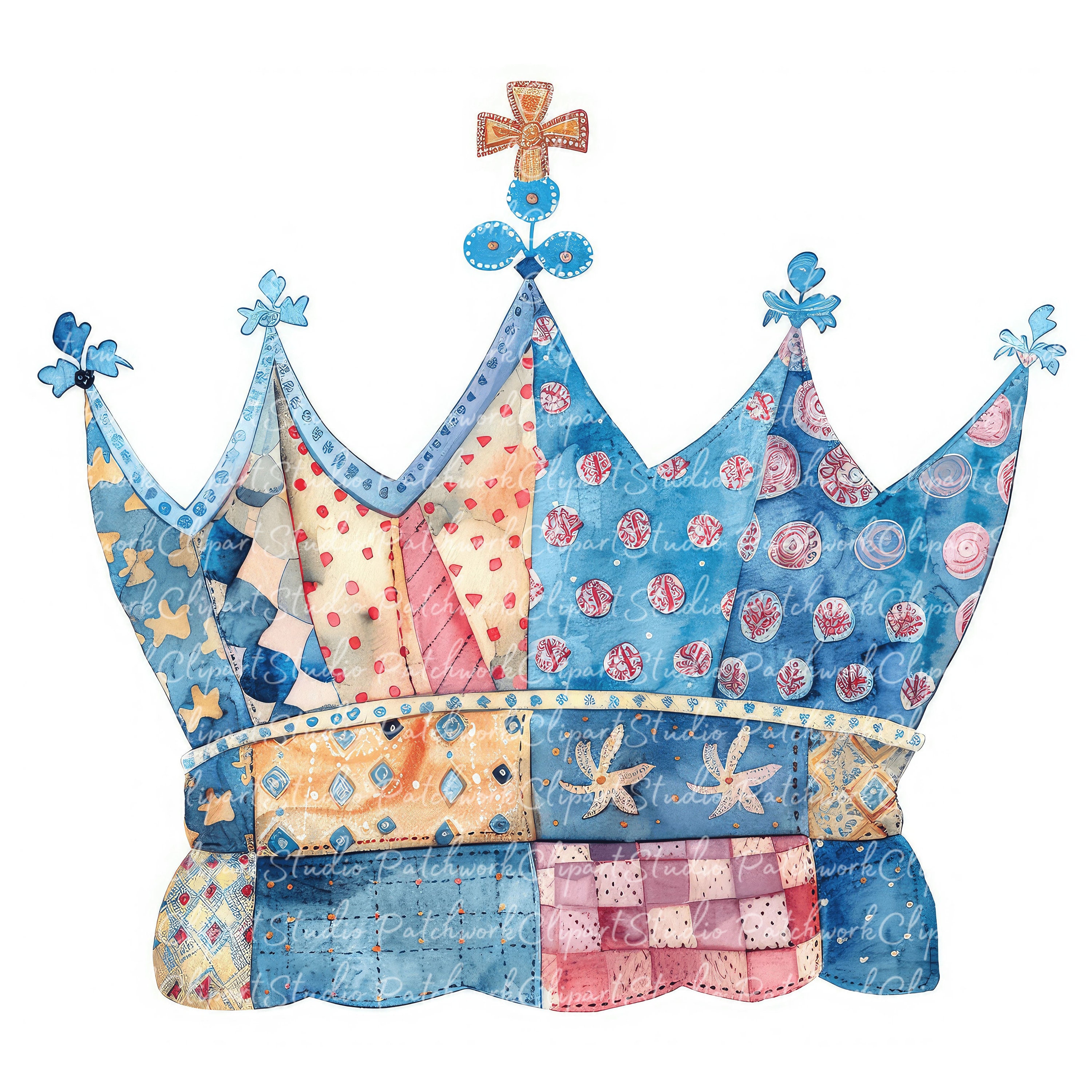 10 Blue Crown Clipart Bundle, PNG & JPG, Printable Patchwork Crowns ...