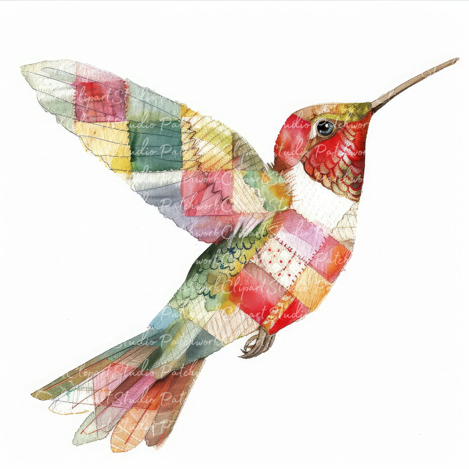 10 Hummingbirds Clipart Bundle, PNG & JPG, Printable Patchwork ...