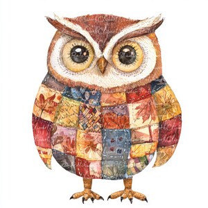 10 Autumn Owl Clipart Bundle, PNG & JPG, Printable Patchwork, Owl in ...