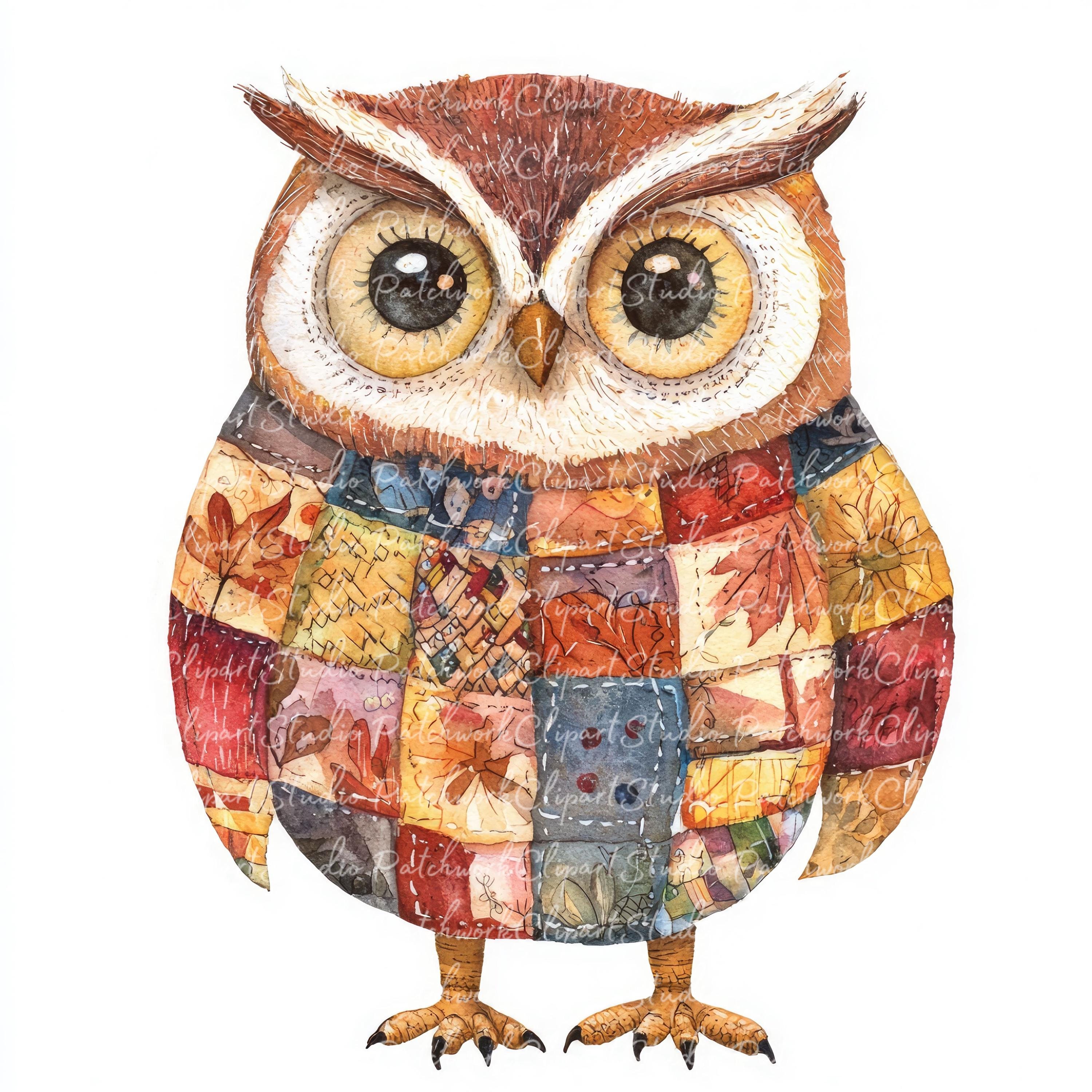 10 Autumn Owl Clipart Bundle, PNG & JPG, Printable Patchwork, Owl in ...
