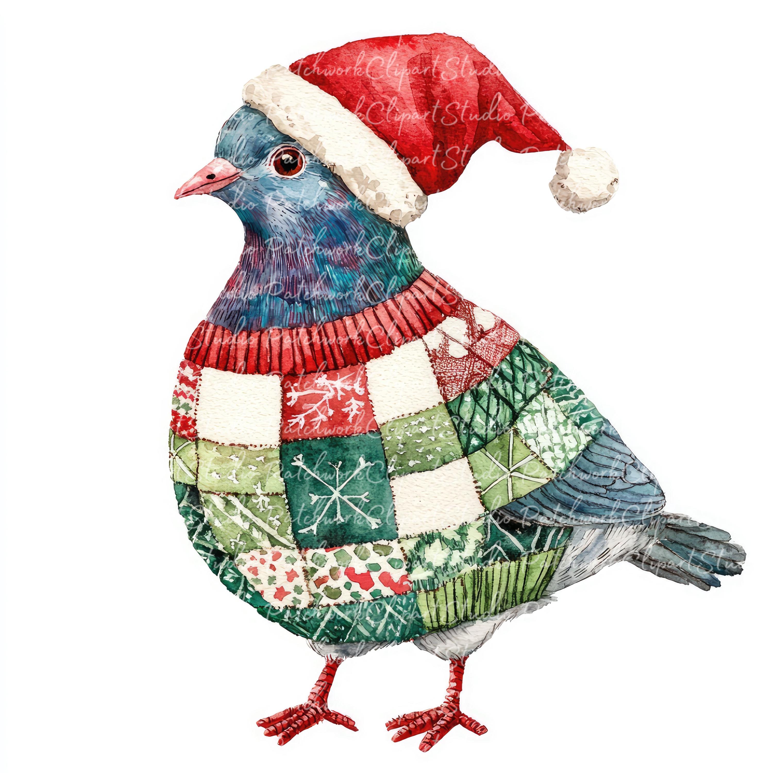 10 Christmas Pigeon Clipart Bundle, PNG & JPG, Printable Patchwork ...