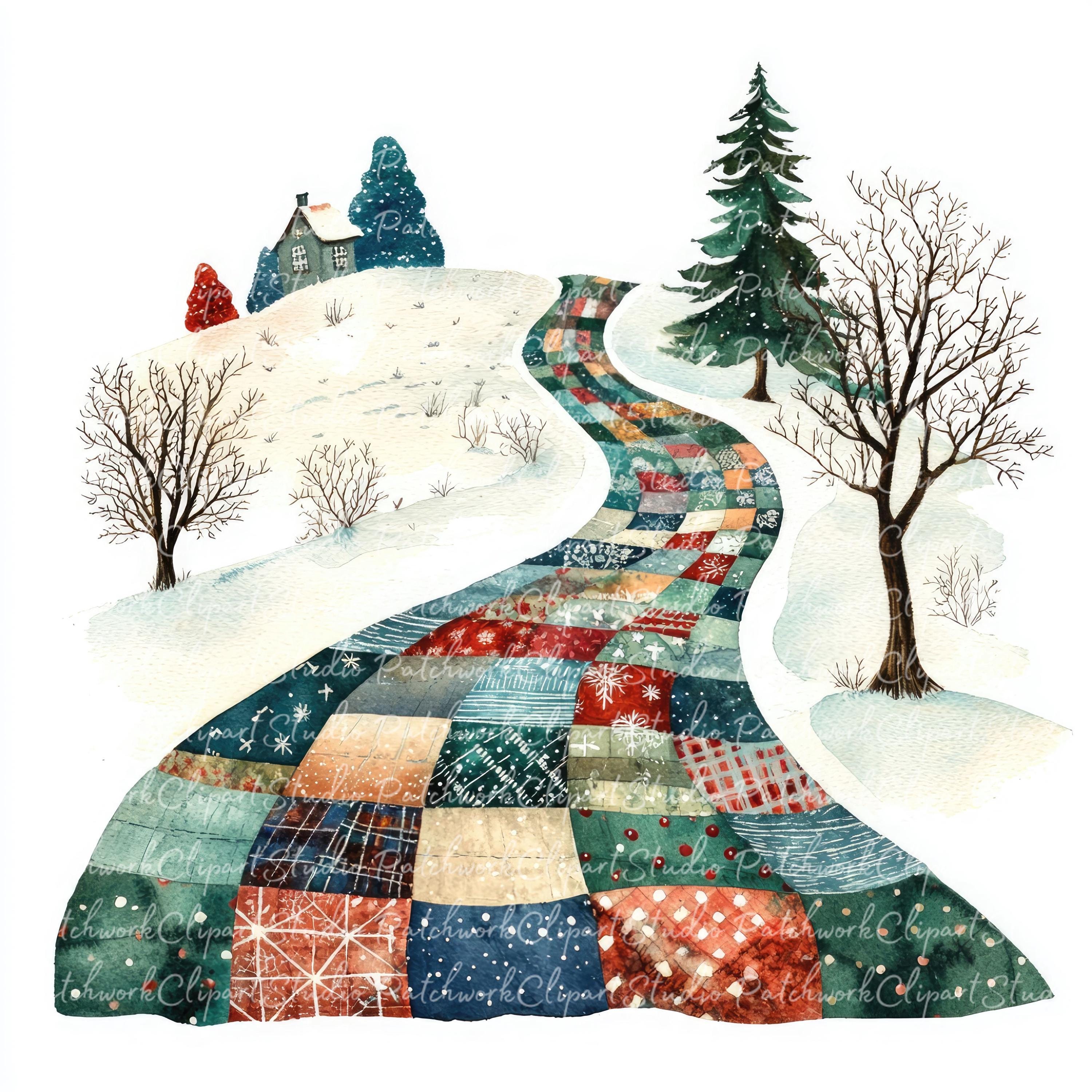 10 Winter Road Clipart Bundle, PNG & JPG, Printable Patchwork ...