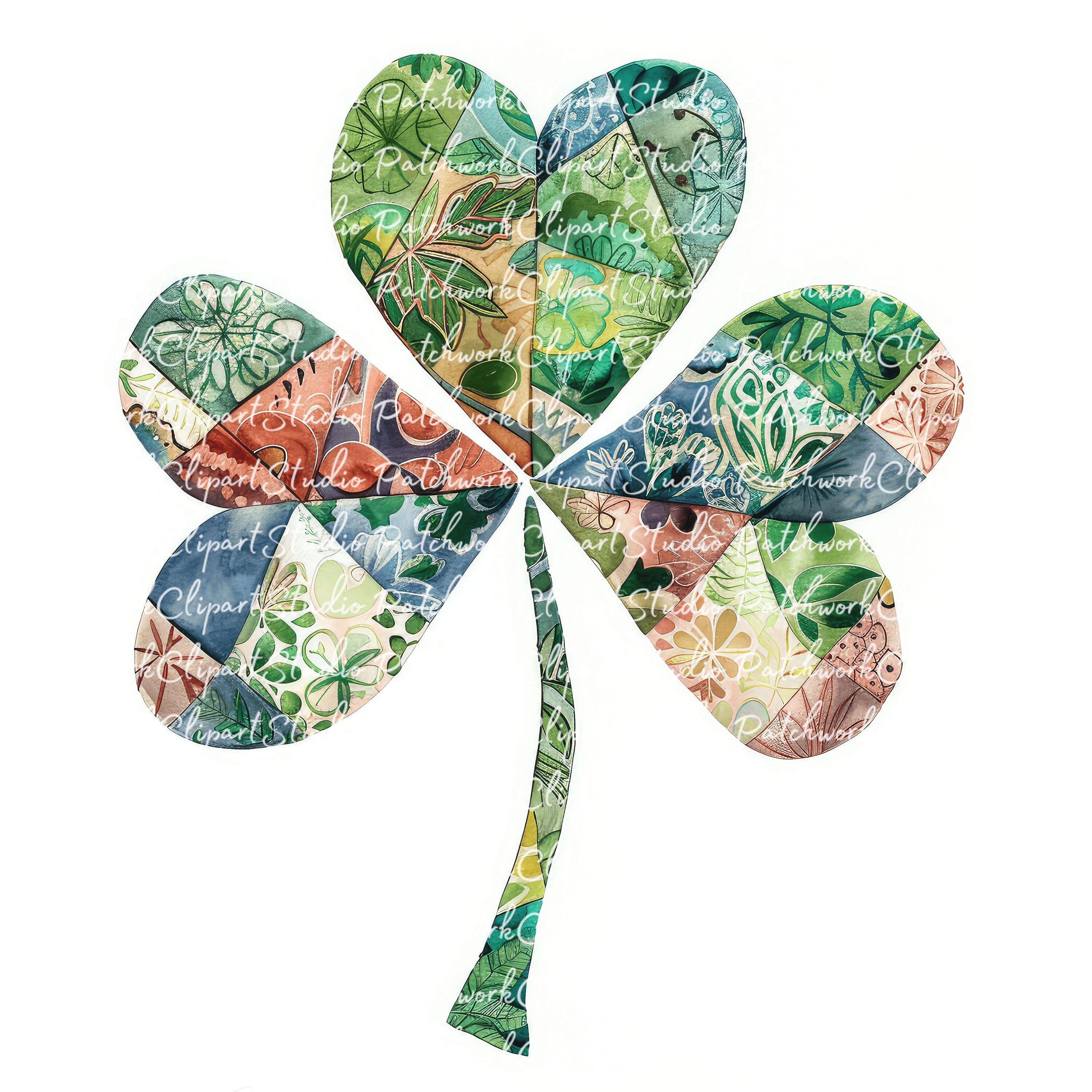 10 Shamrock Clipart Bundle, Printable Patchwork Shamrocks, Quilted ...