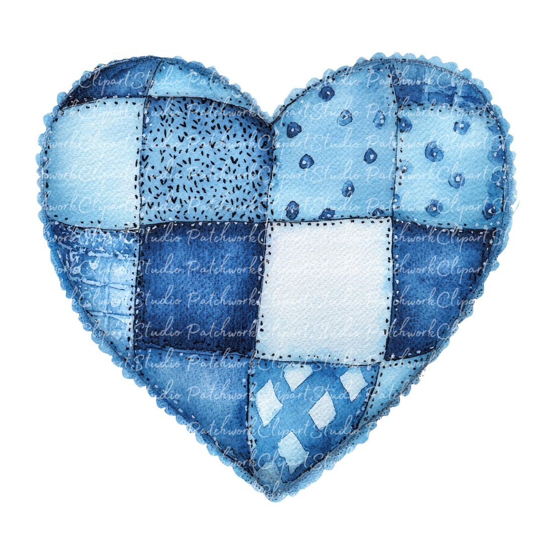 10 Blue Heart Clipart Bundle, PNG & JPG, Printable Patchwork ...