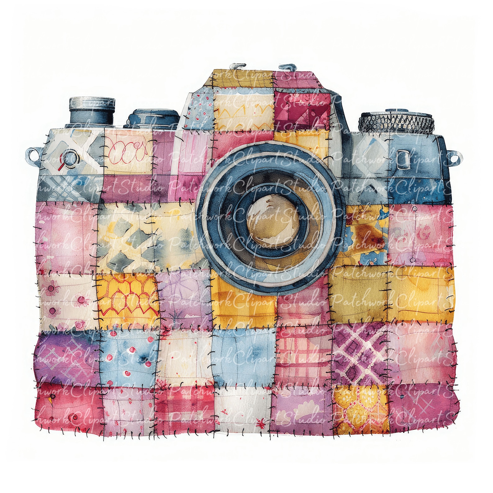 10 Cameras Clipart Bundle, PNG & JPG, Printable Patchwork Camera ...