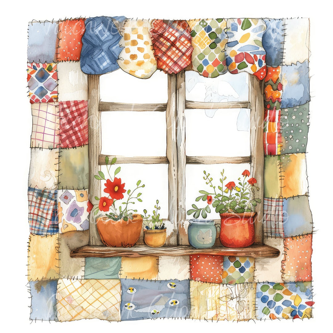 Patchwork Windows Clipart Bundle, Printable Window, Cute Quilted Fabric ...