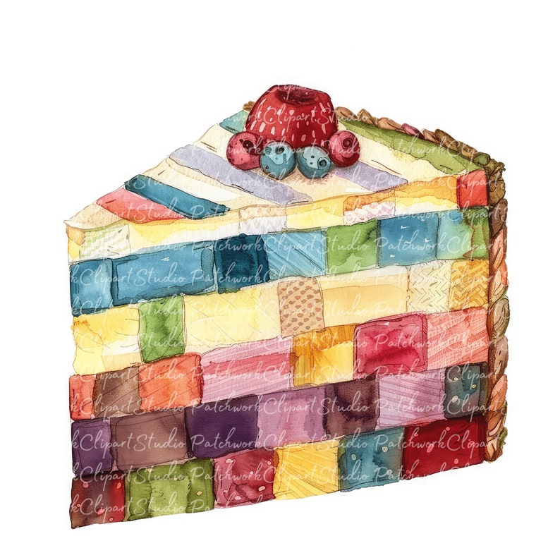 10 Slice of Cake Clipart Bundle, PNG & JPG, Printable Patchwork Cake ...