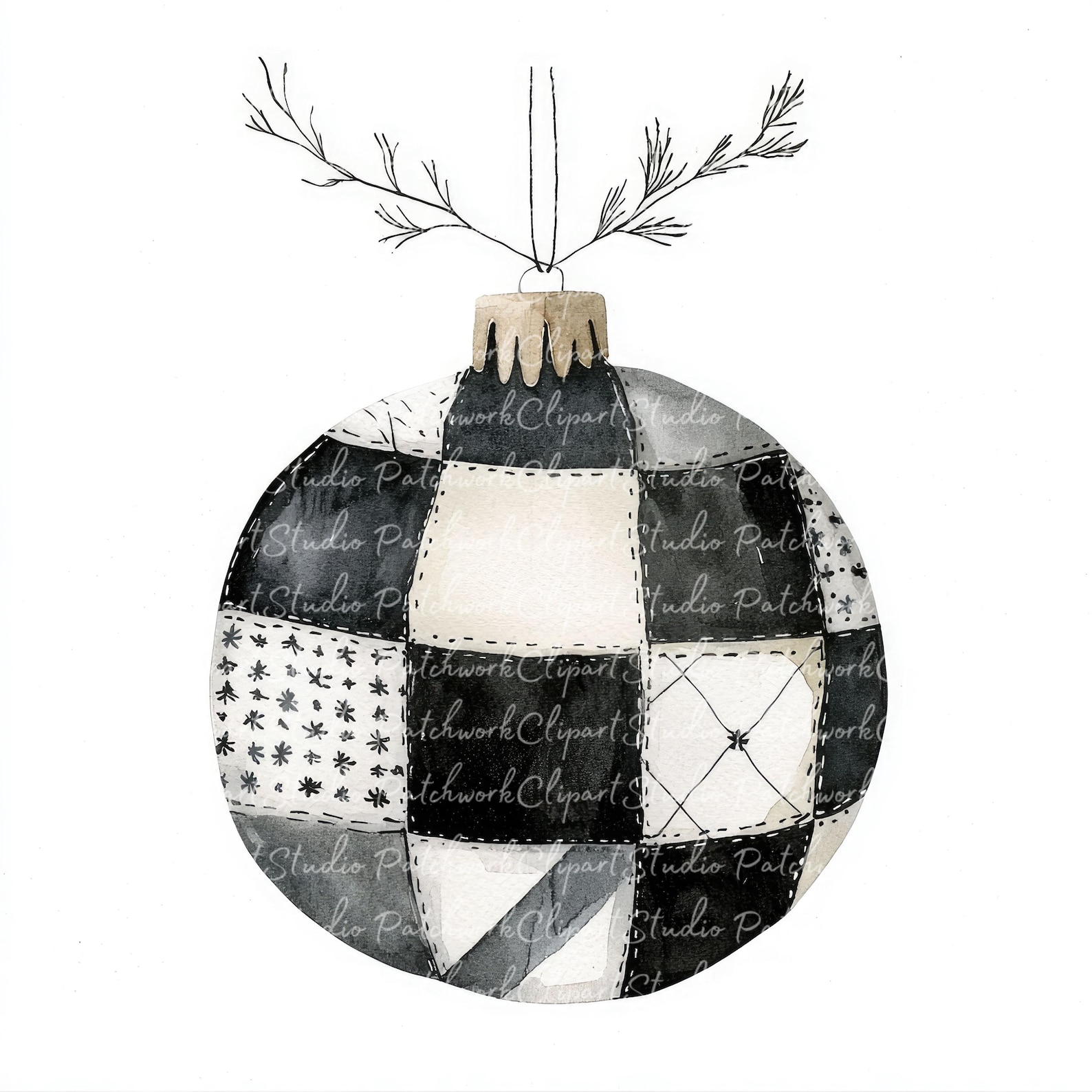 10 Black White Christmas Bauble Clipart Bundle, PNG & JPG, Printable ...