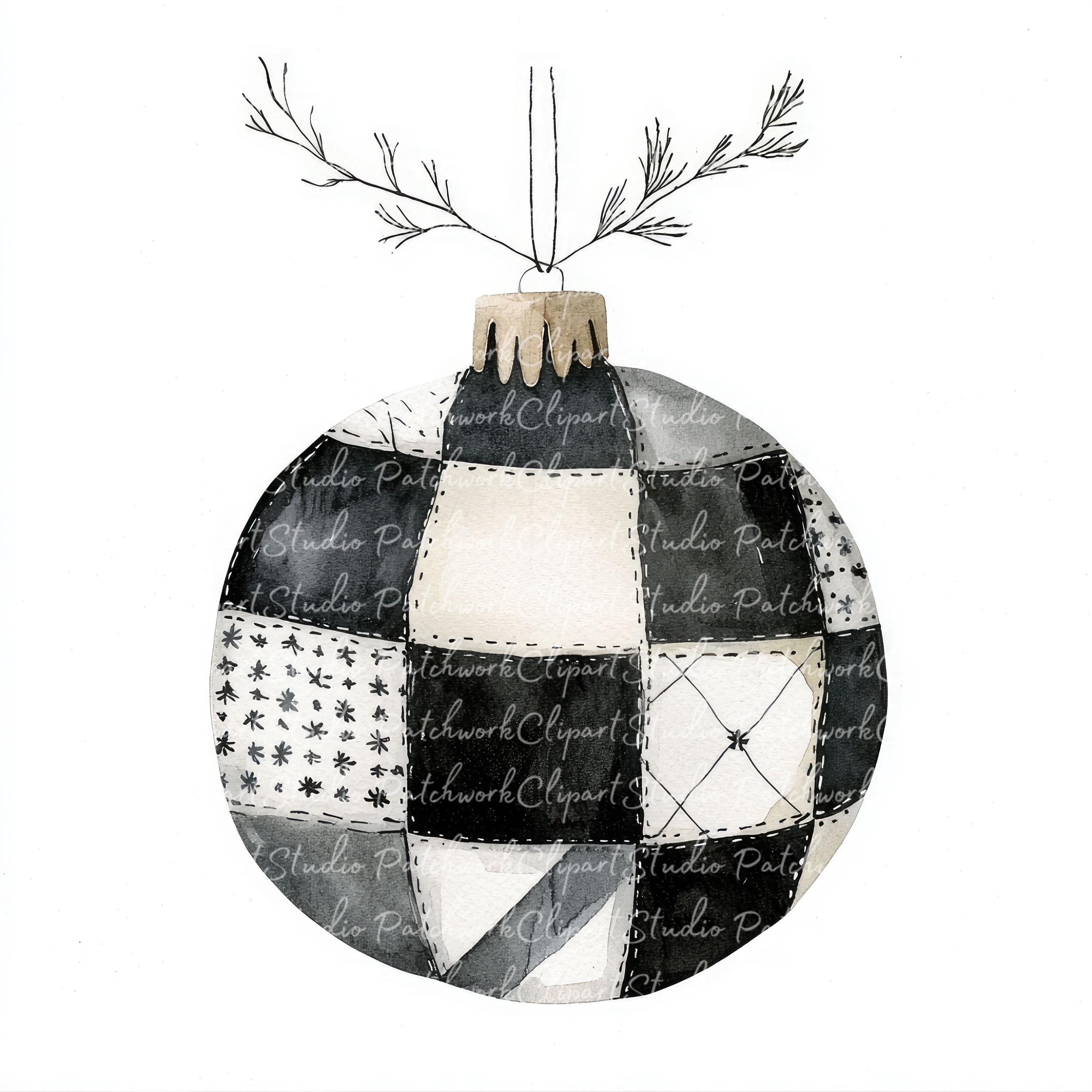 10 Black White Christmas Bauble Clipart Bundle, PNG & JPG, Printable ...