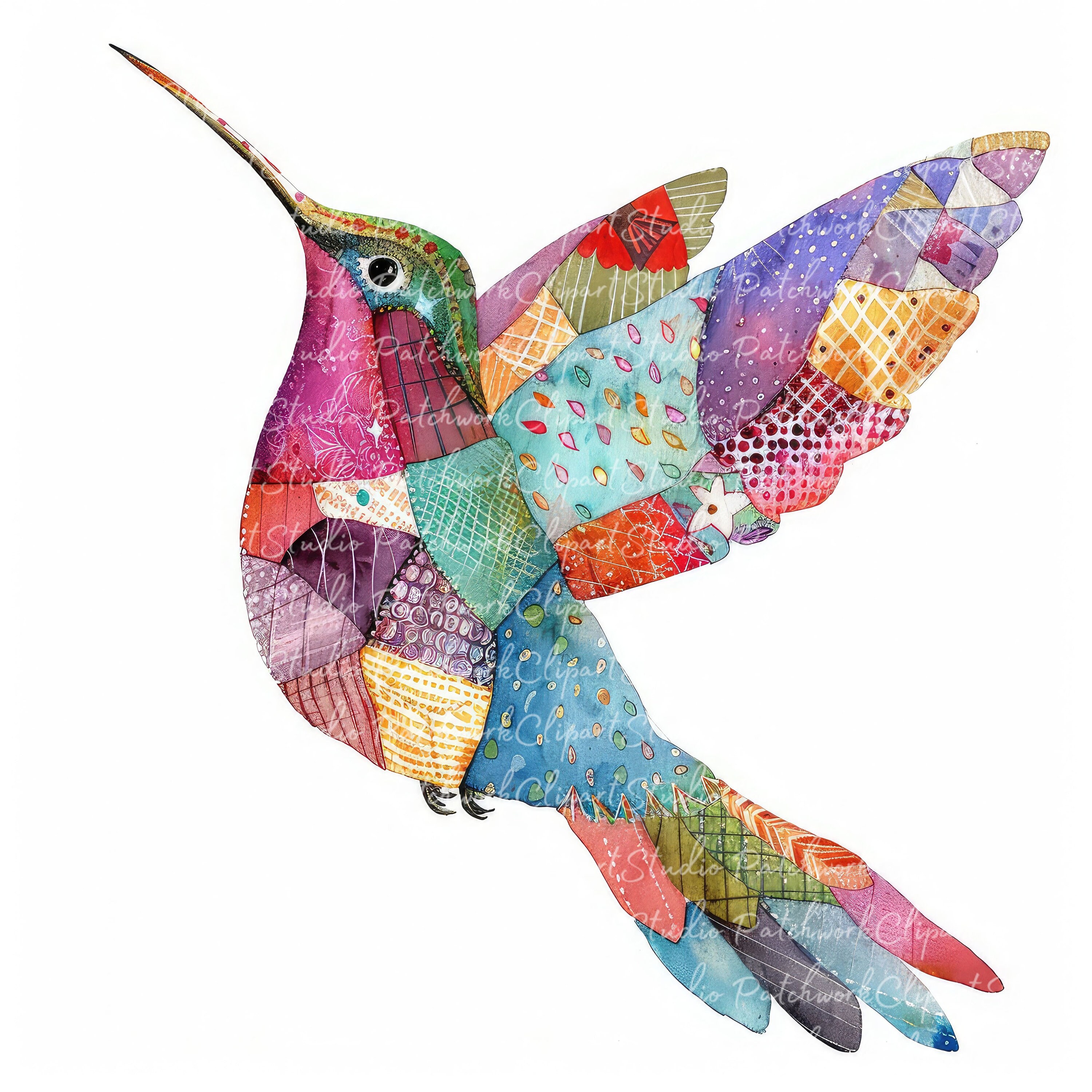 10 Hummingbirds Clipart Bundle, PNG & JPG, Printable Patchwork ...