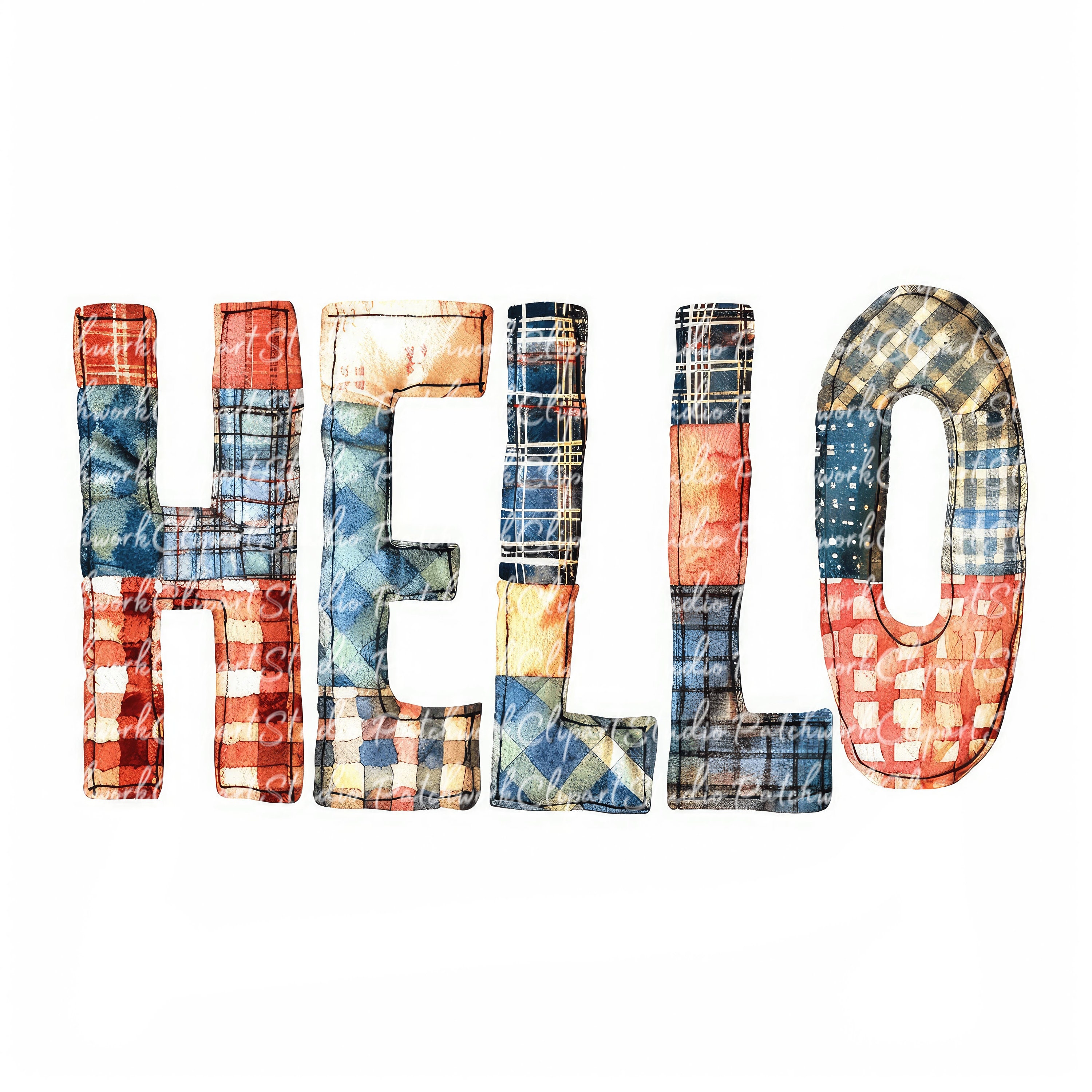 10 Hello Clipart Bundle, PNG & JPG, Printable Patchwork Word Hello ...