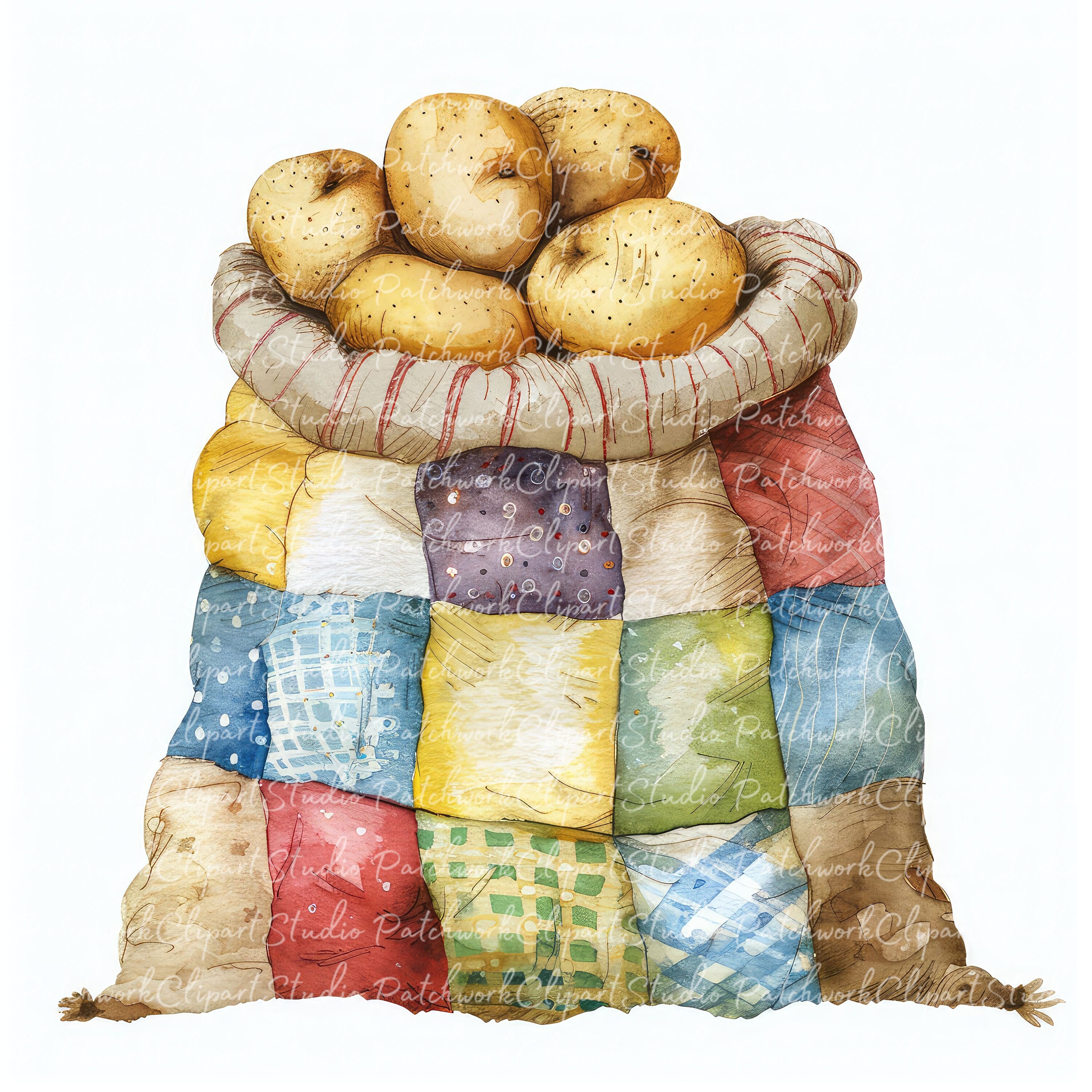10 Bag of Potatoes Clipart Bundle, PNG & JPG, Printable Patchwork ...