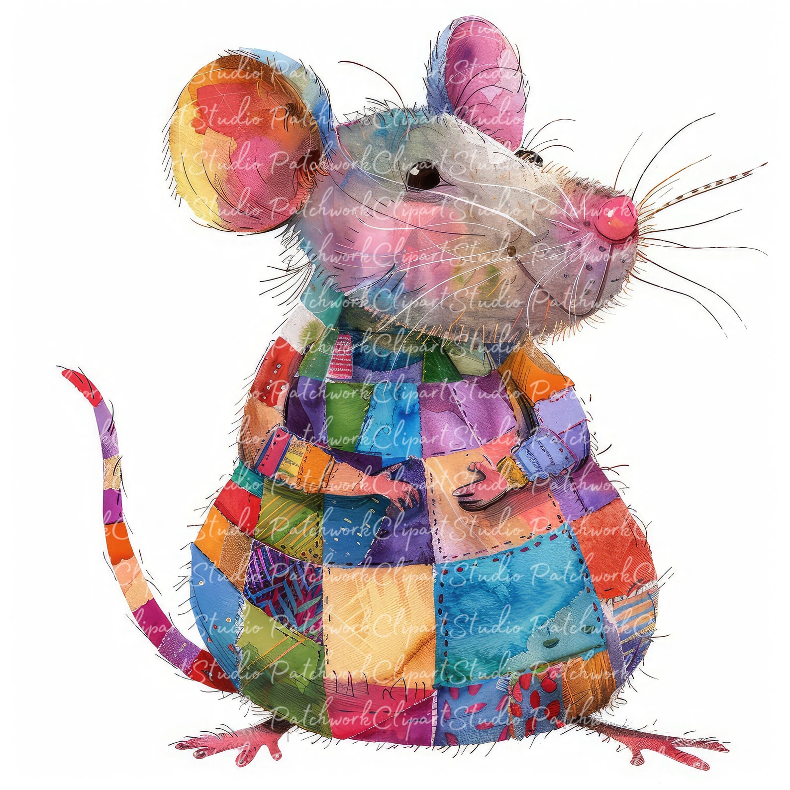 10 Rats Clipart Bundle, PNG & JPG, Printable Patchwork Rat ...