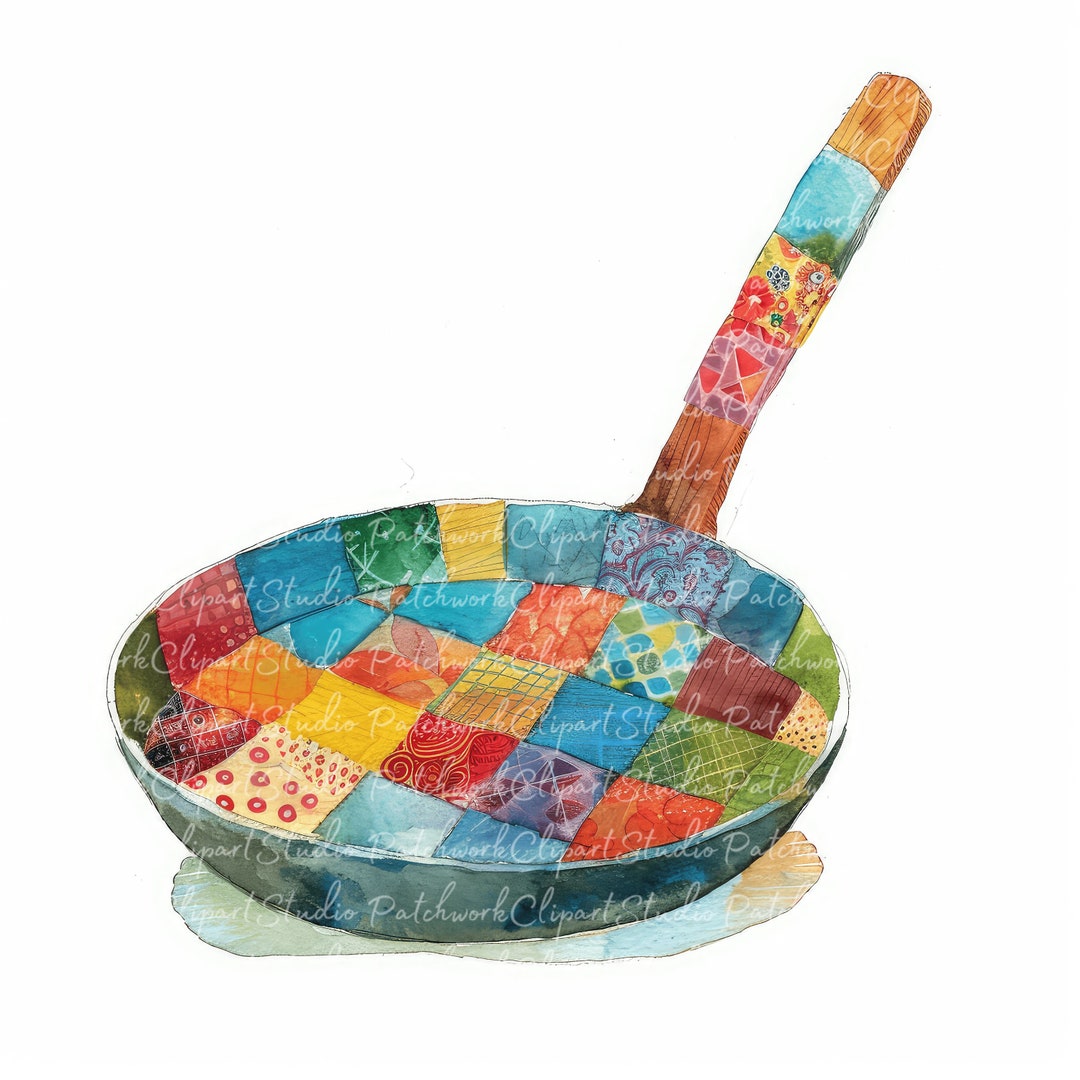 10 Frying Pan Clipart Bundle, PNG & JPG, Printable Patchwork Pan ...