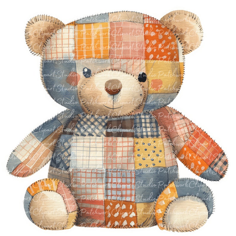 10 Teddybear Clipart Bundle, PNG & JPG, Printable Patchwork Teddy ...