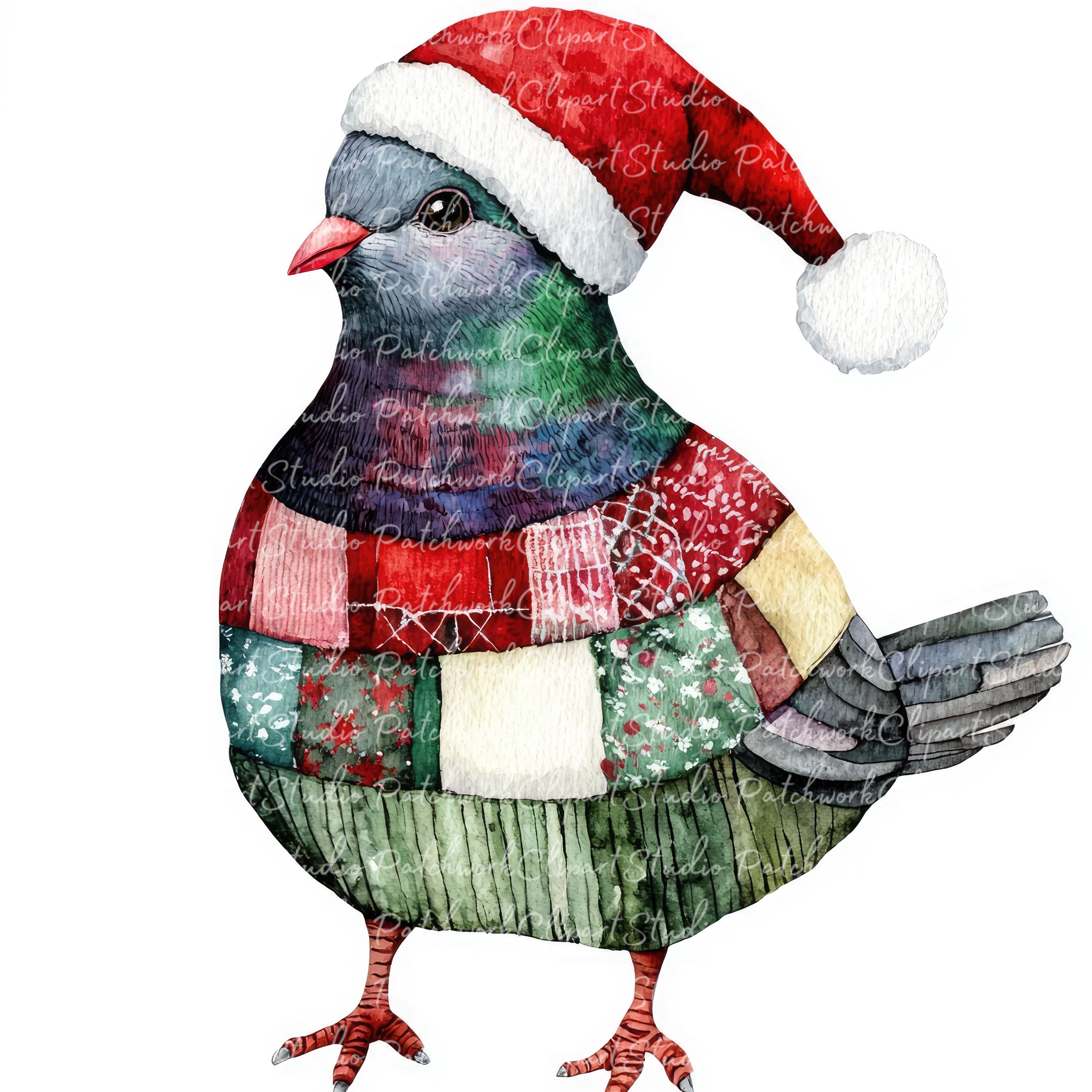 10 Christmas Pigeon Clipart Bundle, PNG & JPG, Printable Patchwork ...