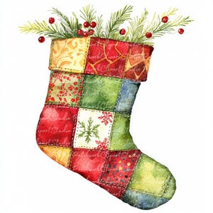 10 Christmas Stocking Clipart Bundle, PNG & JPG, Printable Patchwork ...