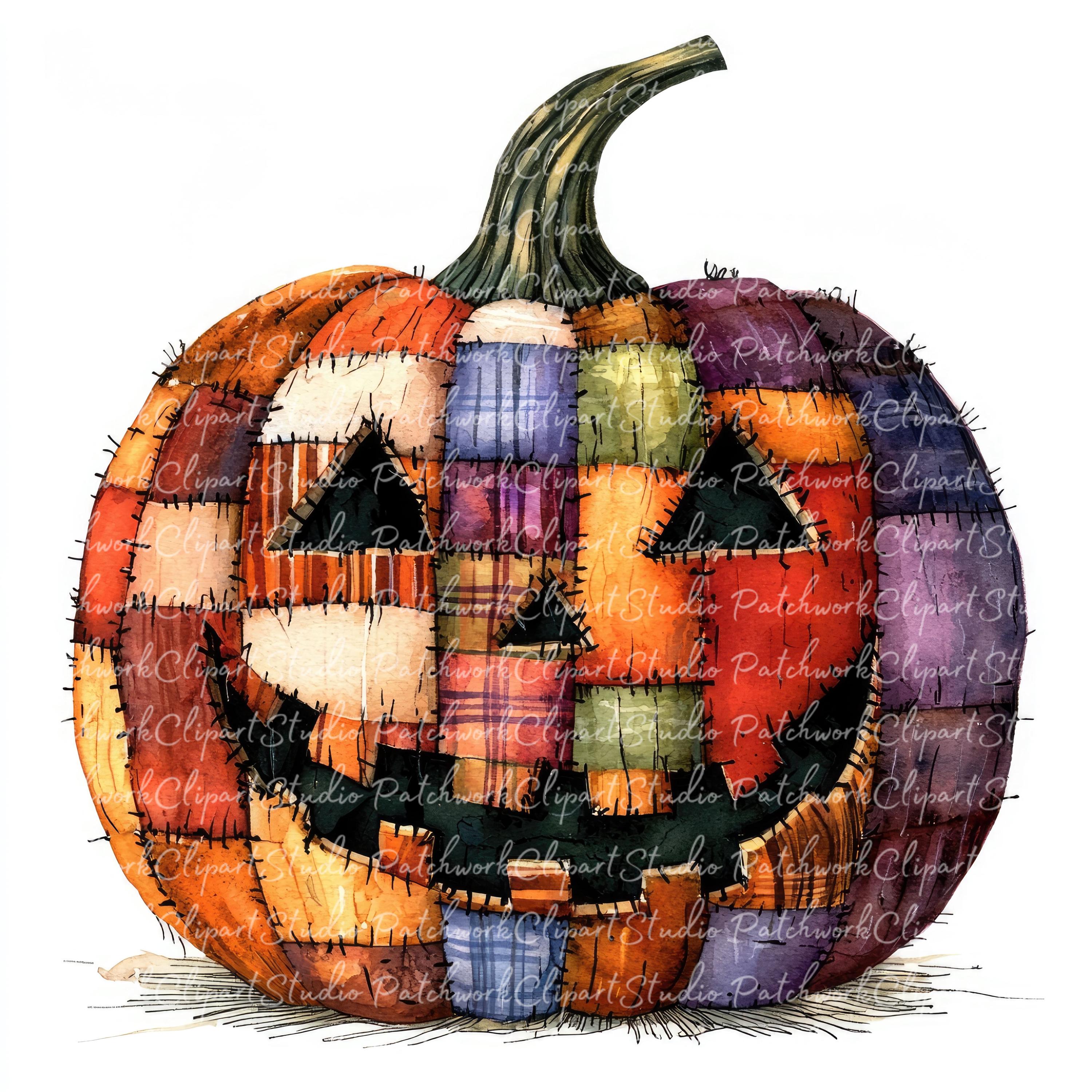 10 Halloween Pumpkin Clipart Bundle, PNG & JPG, Printable Patchwork ...