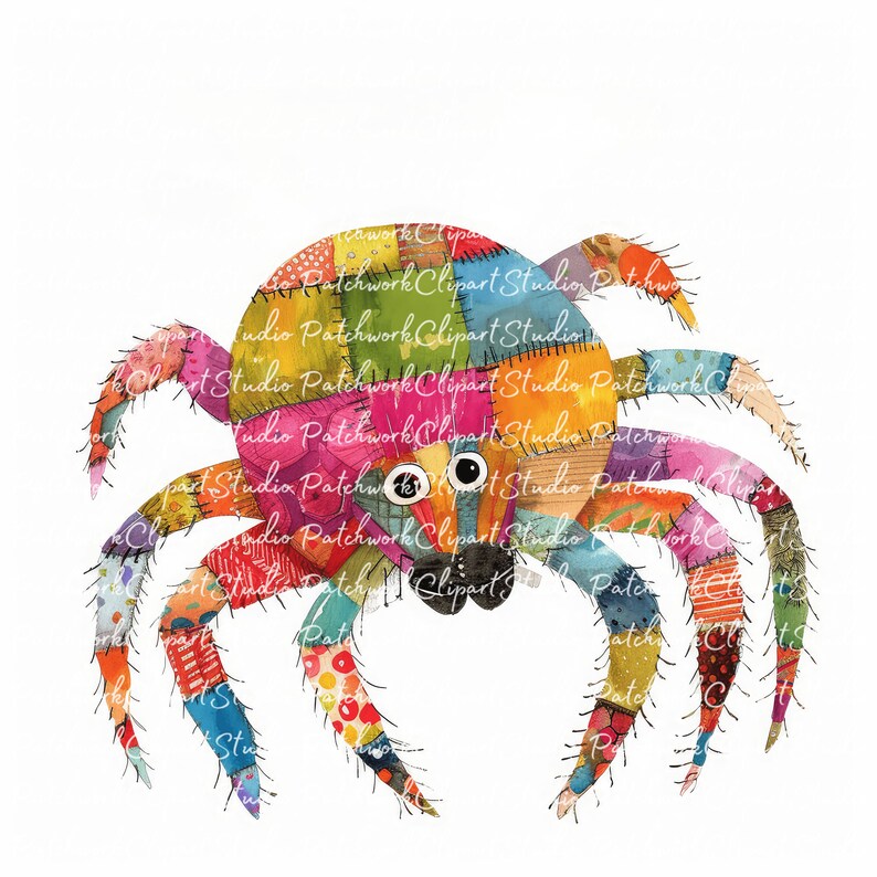 10 Spiders Clipart Bundle, PNG & JPG, Printable Patchwork Spider ...