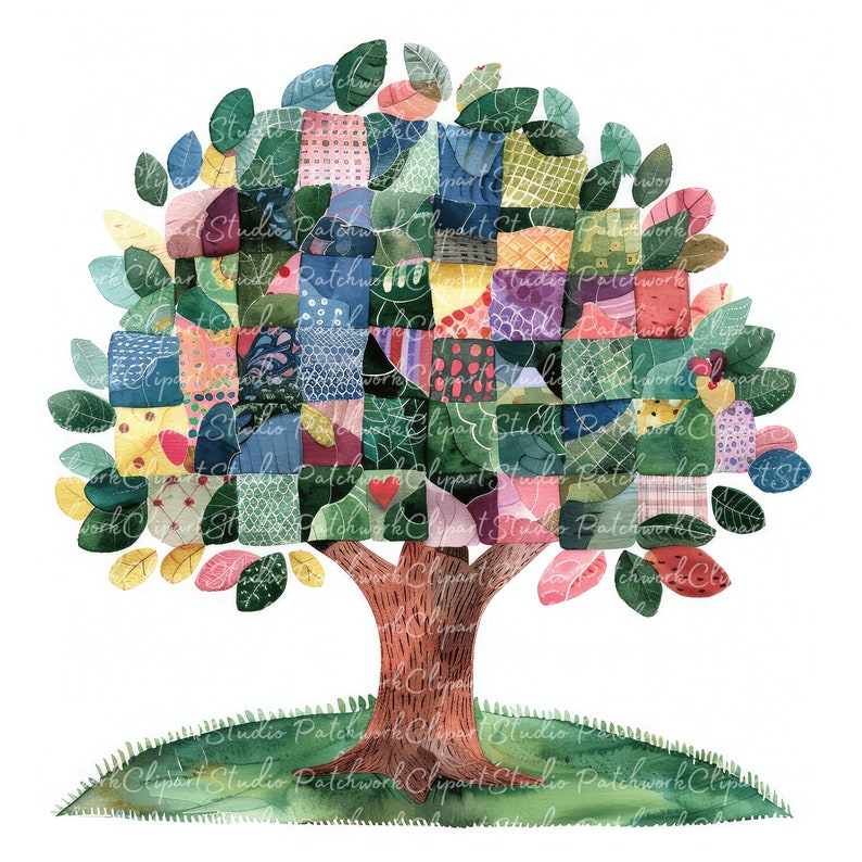 10 Trees Clipart Bundle, PNG & JPG, Printable Patchwork Tree ...