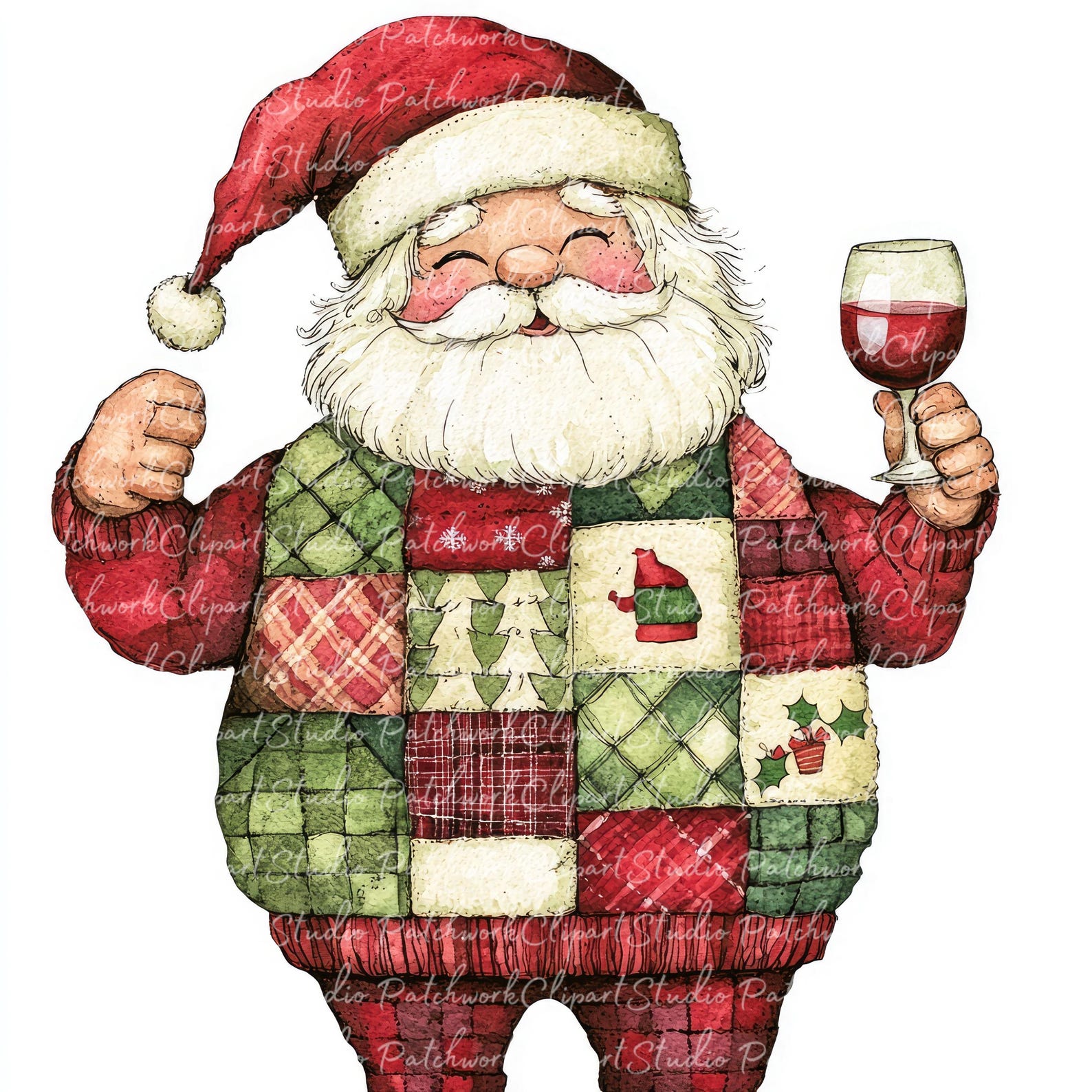 10 Santa Claus With Wine Clipart Bundle, PNG & JPG, Printable Patchwork ...