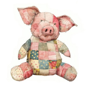 10 Pigs Clipart Bundle, PNG & JPG, Printable Patchwork Pig ...