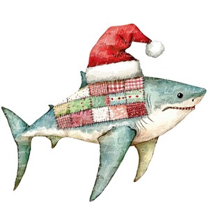 10 Christmas Shark Clipart Bundle, PNG & JPG, Printable Patchwork ...
