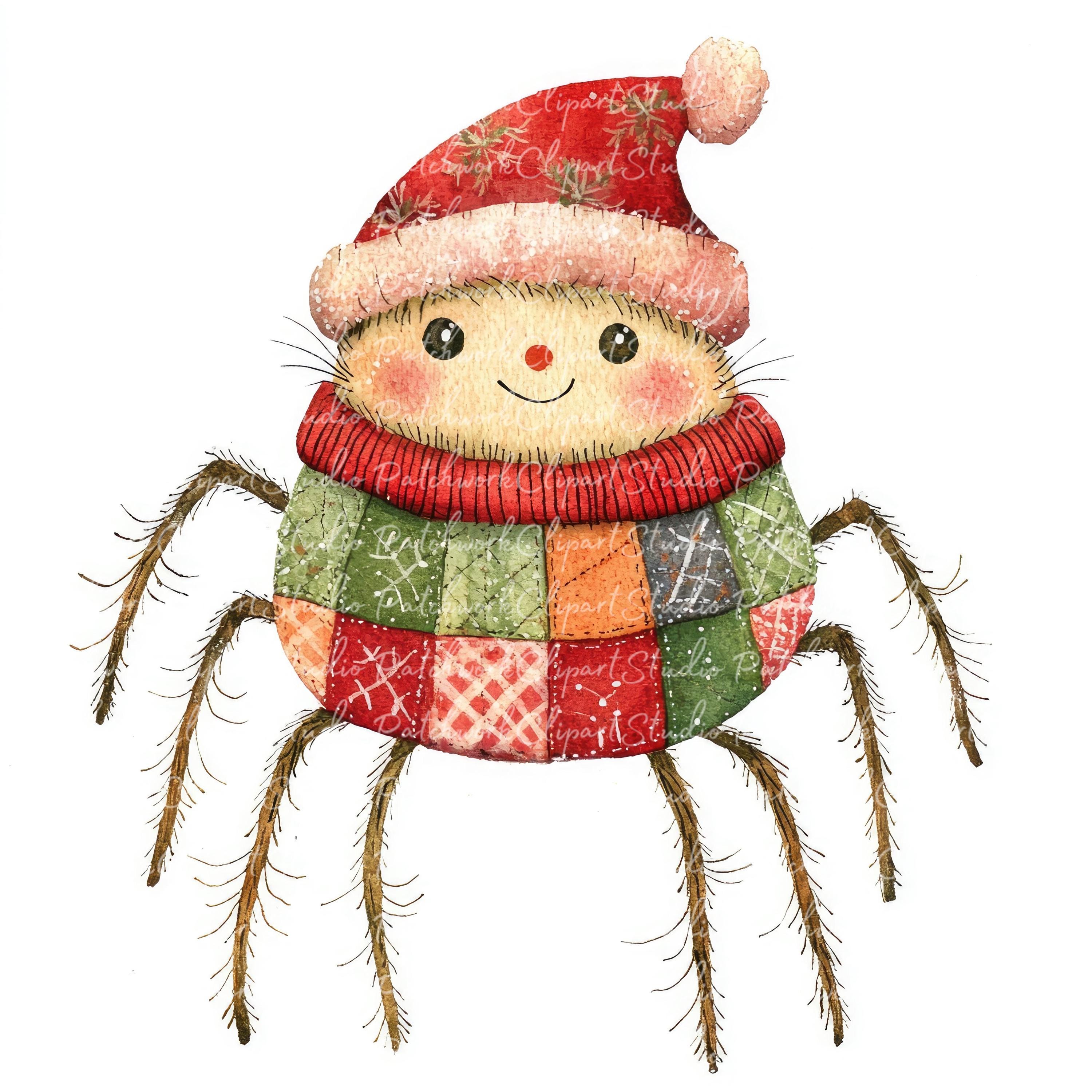 10 Christmas Spider Clipart Bundle, PNG & JPG, Printable Patchwork ...