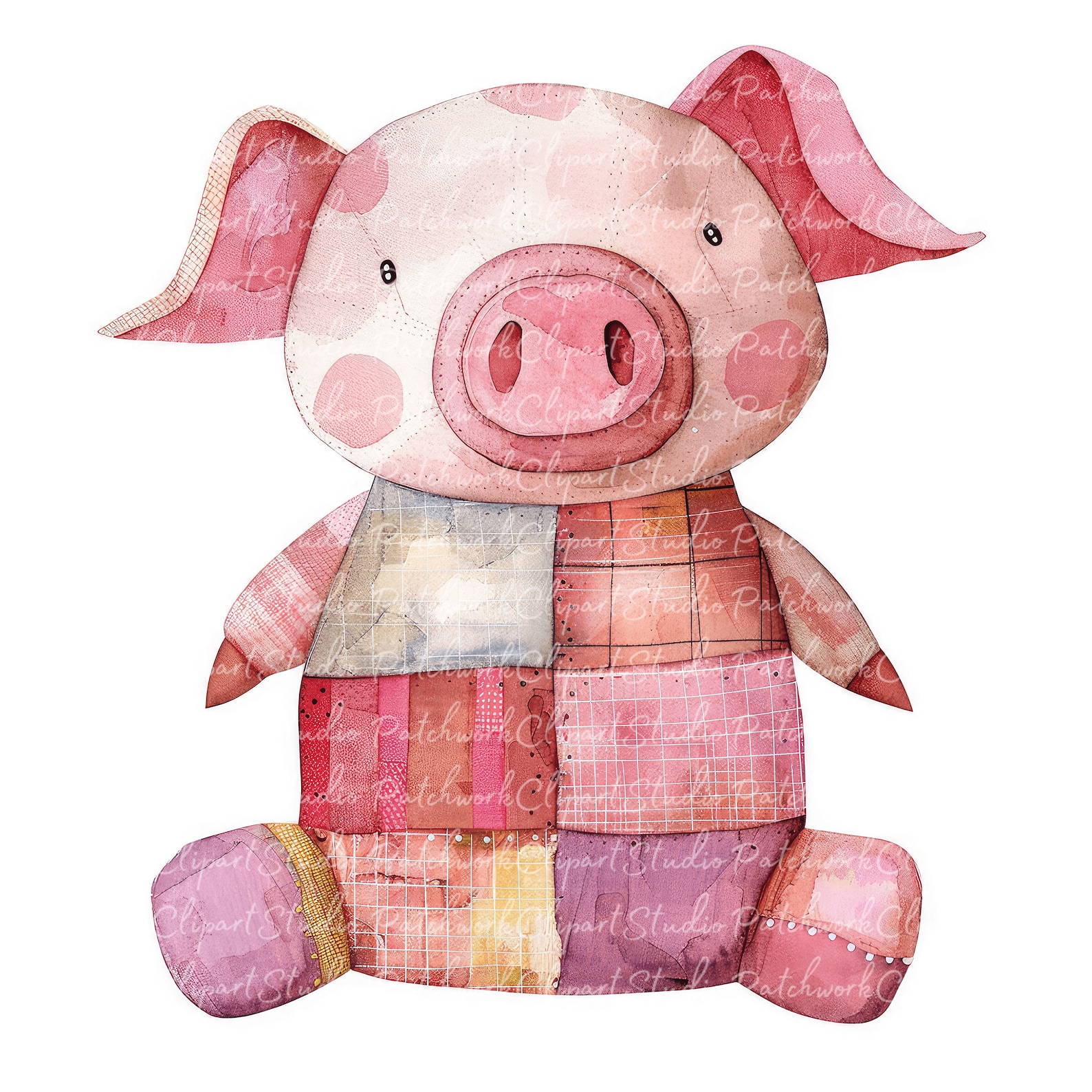 10 Pigs Clipart Bundle, PNG & JPG, Printable Patchwork Pig ...