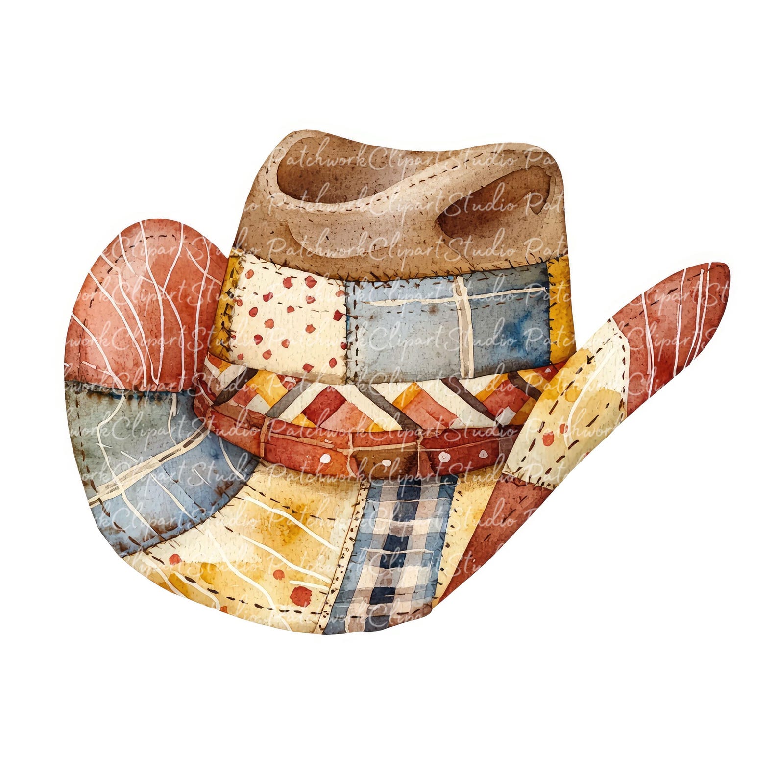 10 Cowboy Hat Clipart Bundle, PNG & JPG, Printable Patchwork Western ...