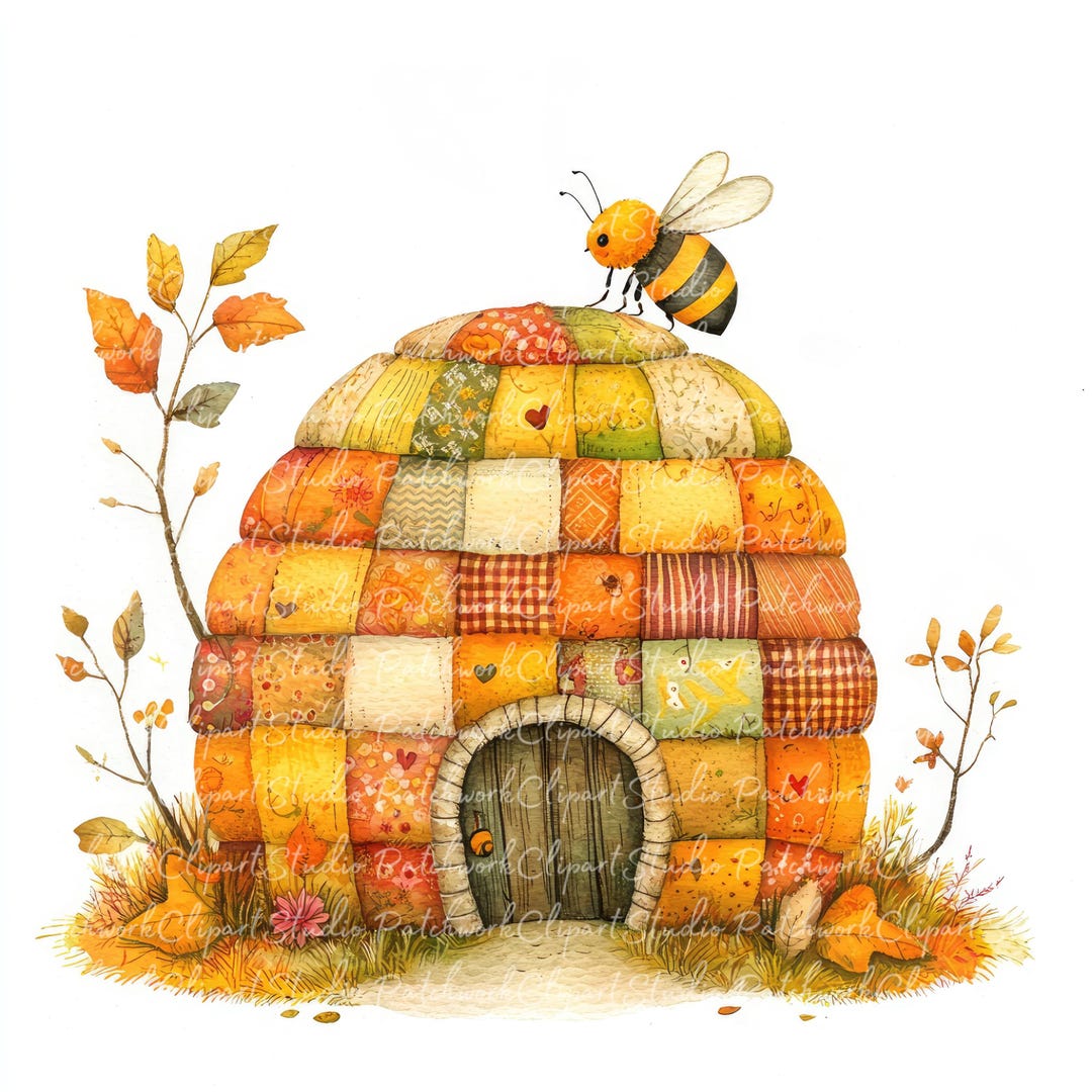 10 Beehive in Autumn Clipart Bundle, PNG & JPG, Printable Patchwork ...