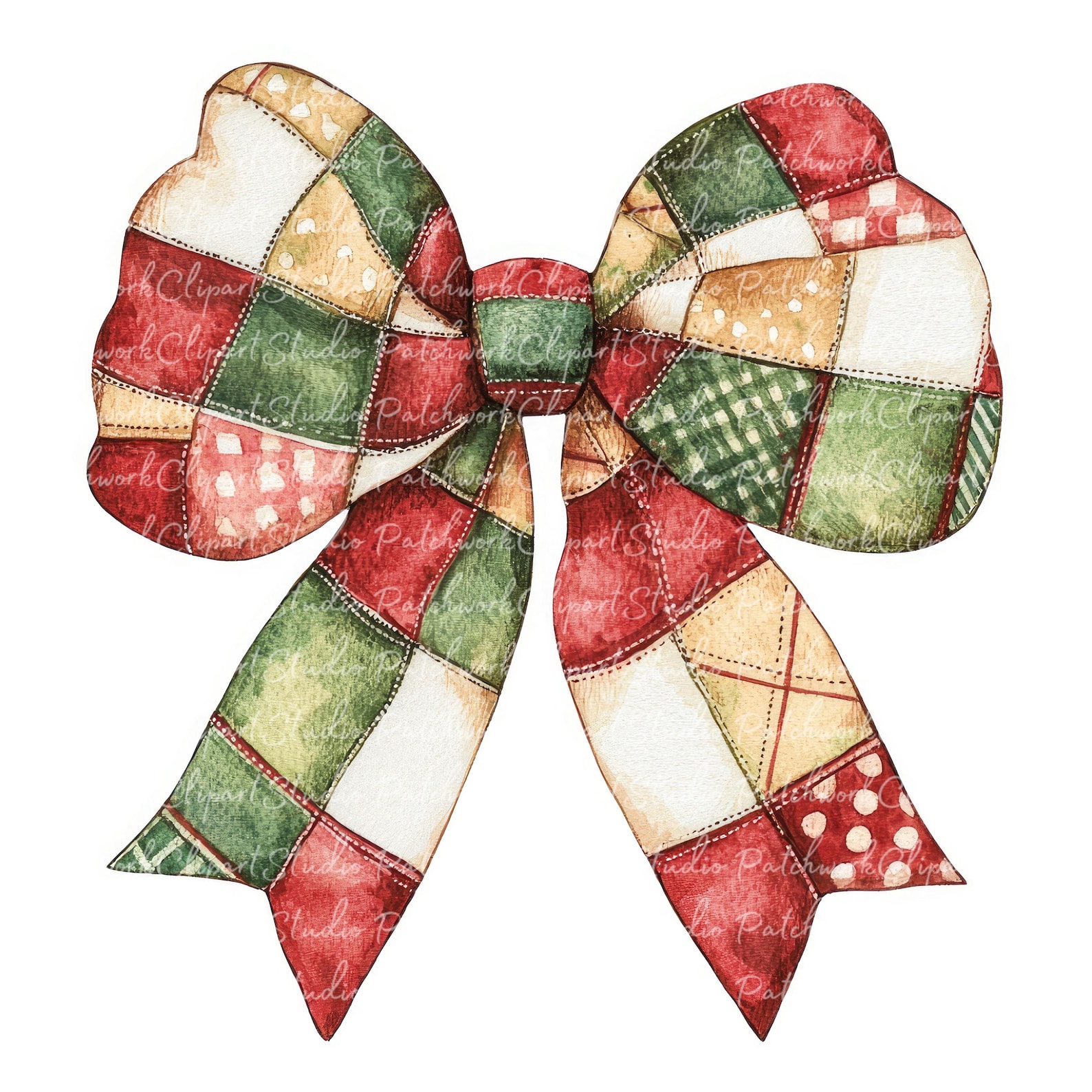 10 Christmas Bow Clipart Bundle, PNG & JPG Printable Patchwork Festive ...