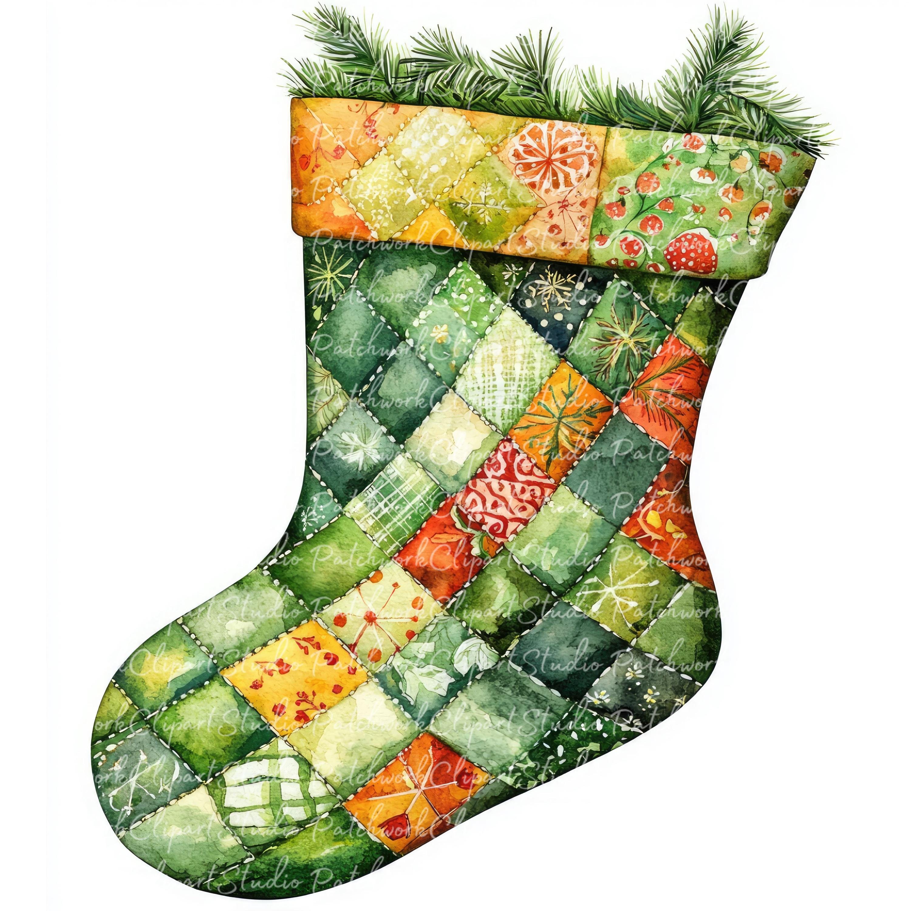 10 Christmas Stocking Clipart Bundle, PNG & JPG, Printable Patchwork ...