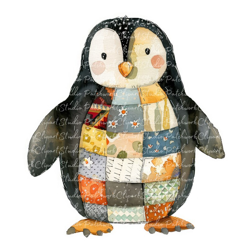 10 Penguins Clipart Bundle, PNG & JPG, Printable Patchwork Penguin ...