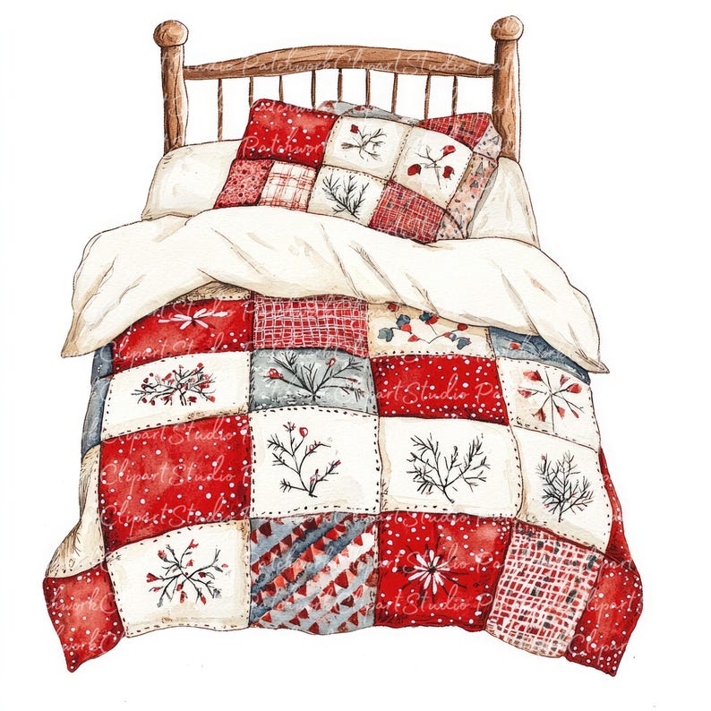 10 Quilted Red Winter Blanket Clipart Bundle, PNG & JPG, Printable ...