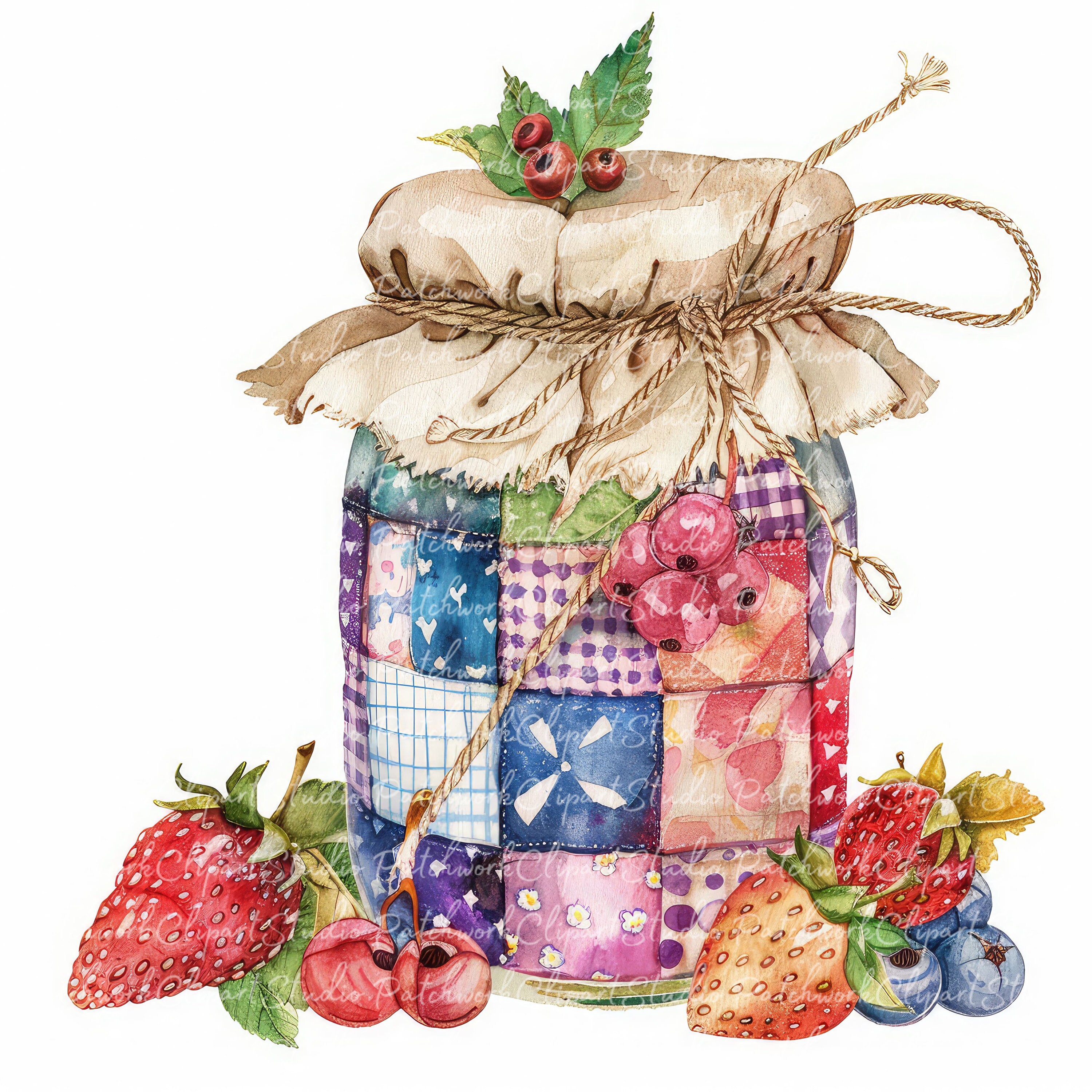 10 Jar of Jam Clipart Bundle, PNG & JPG, Printable Patchwork Jam ...