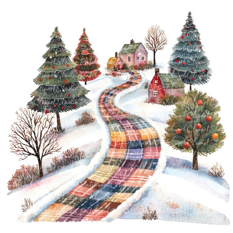 10 Christmas Village Clipart Bundle, PNG & JPG, Printable Patchwork ...