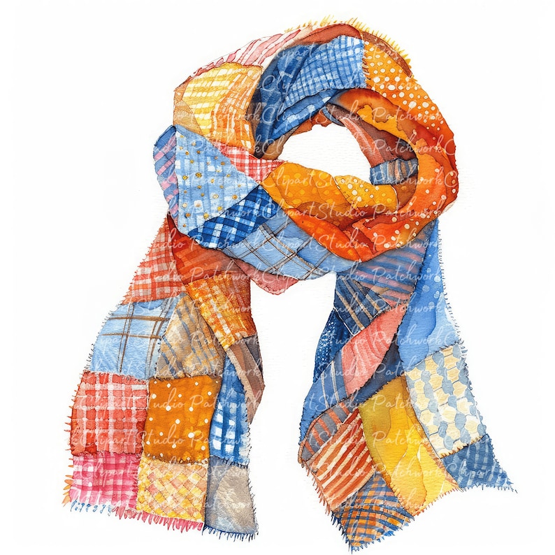 10 Scarf Clipart Bundle, Printable Patchwork Scarves, Quilted Fabric ...