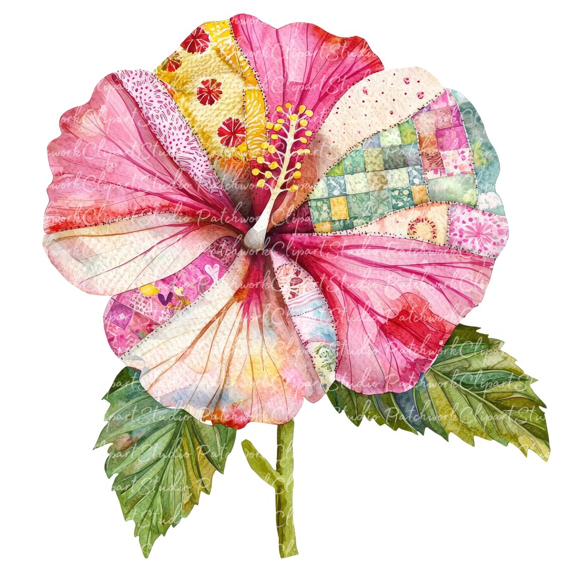 10 Hibiscus Clipart Bundle, PNG & JPG, Printable Patchwork ...