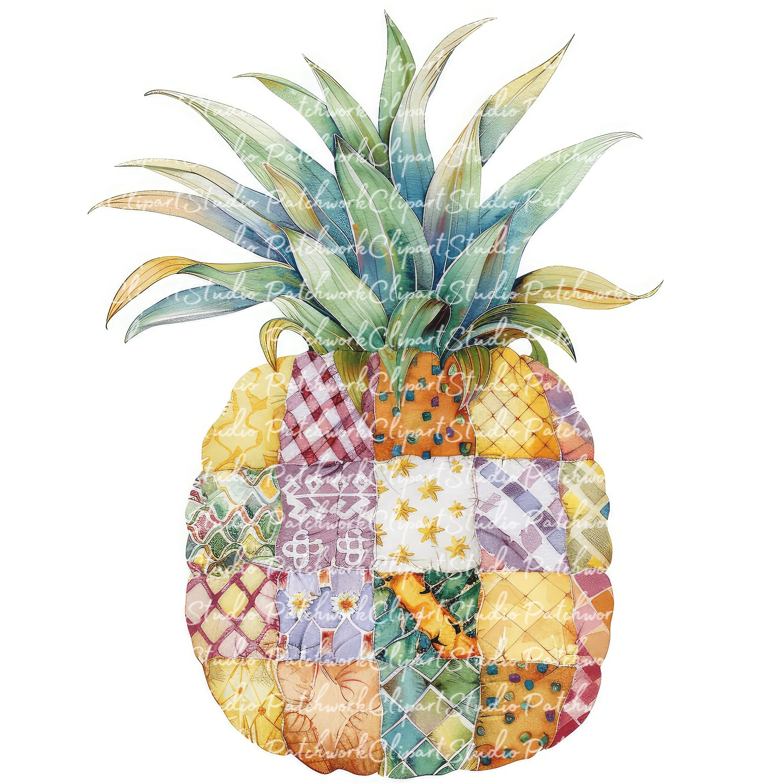10 Pineapples Clipart Bundle, PNG & JPG, Printable Patchwork Pineapple ...
