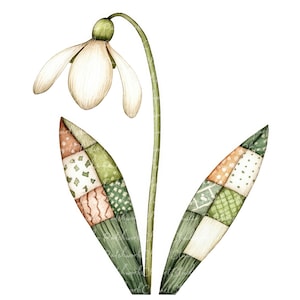 10 Snowdrop Flowers Clipart Bundle, PNG & JPG, Printable Patchwork, Illustrations, Digital ...