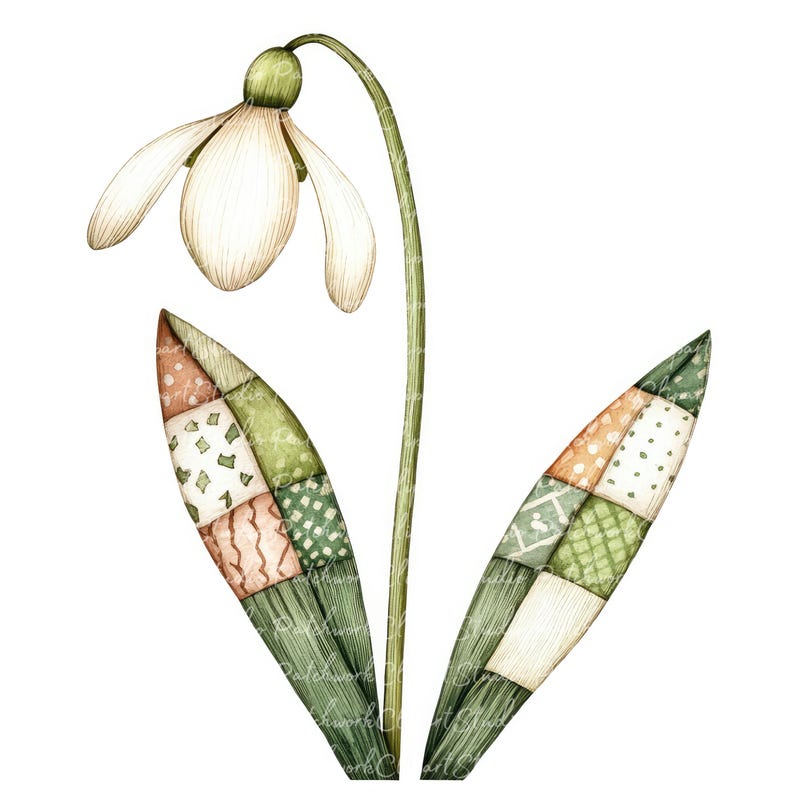 10 Snowdrop Flowers Clipart Bundle, PNG & JPG, Printable Patchwork, Illustrations, Digital ...