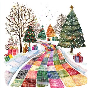 10 Christmas Winter Road Clipart Bundle, PNG & JPG, Printable Patchwork ...