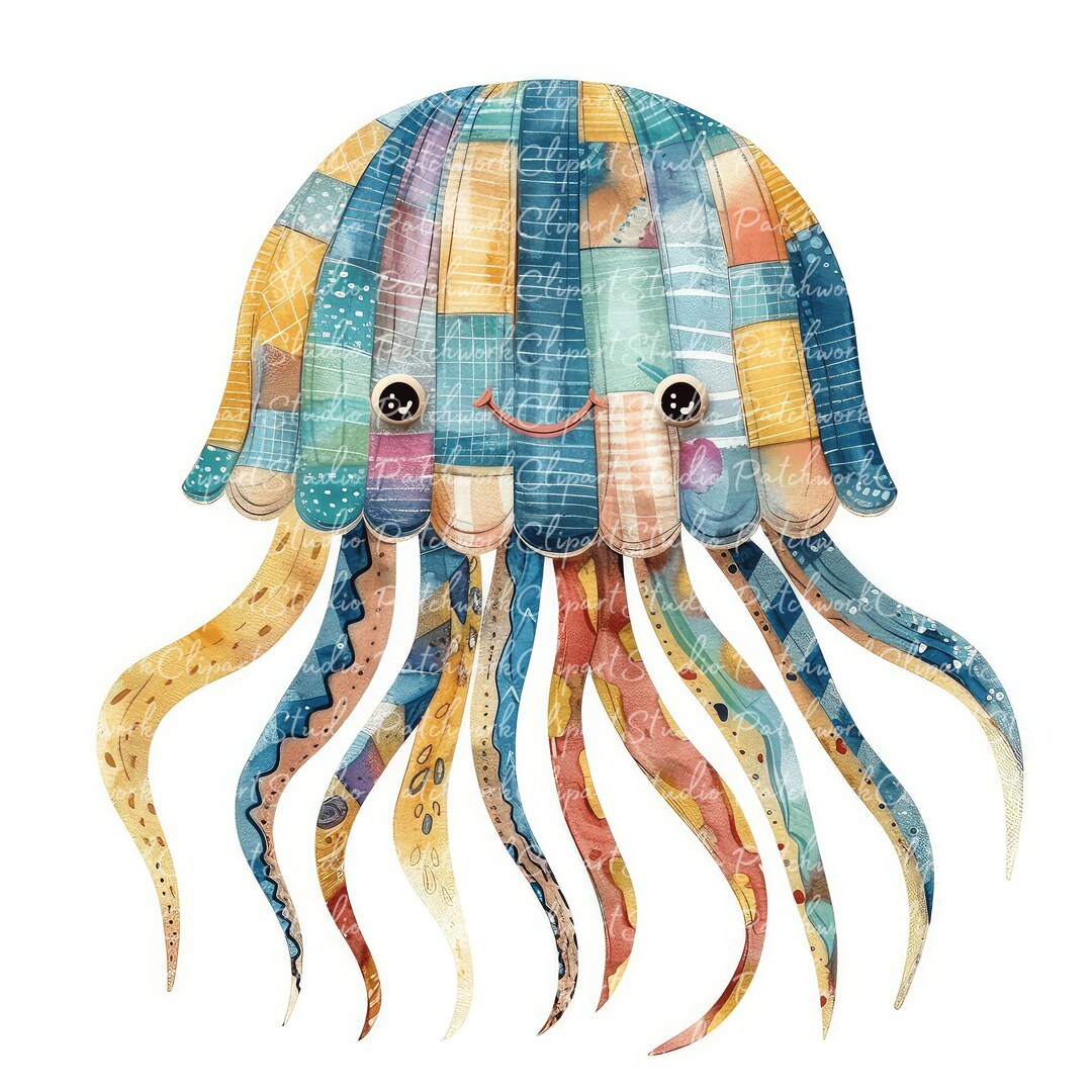 10 Jellyfish Clipart Bundle, PNG & JPG, Printable Patchwork Sea ...